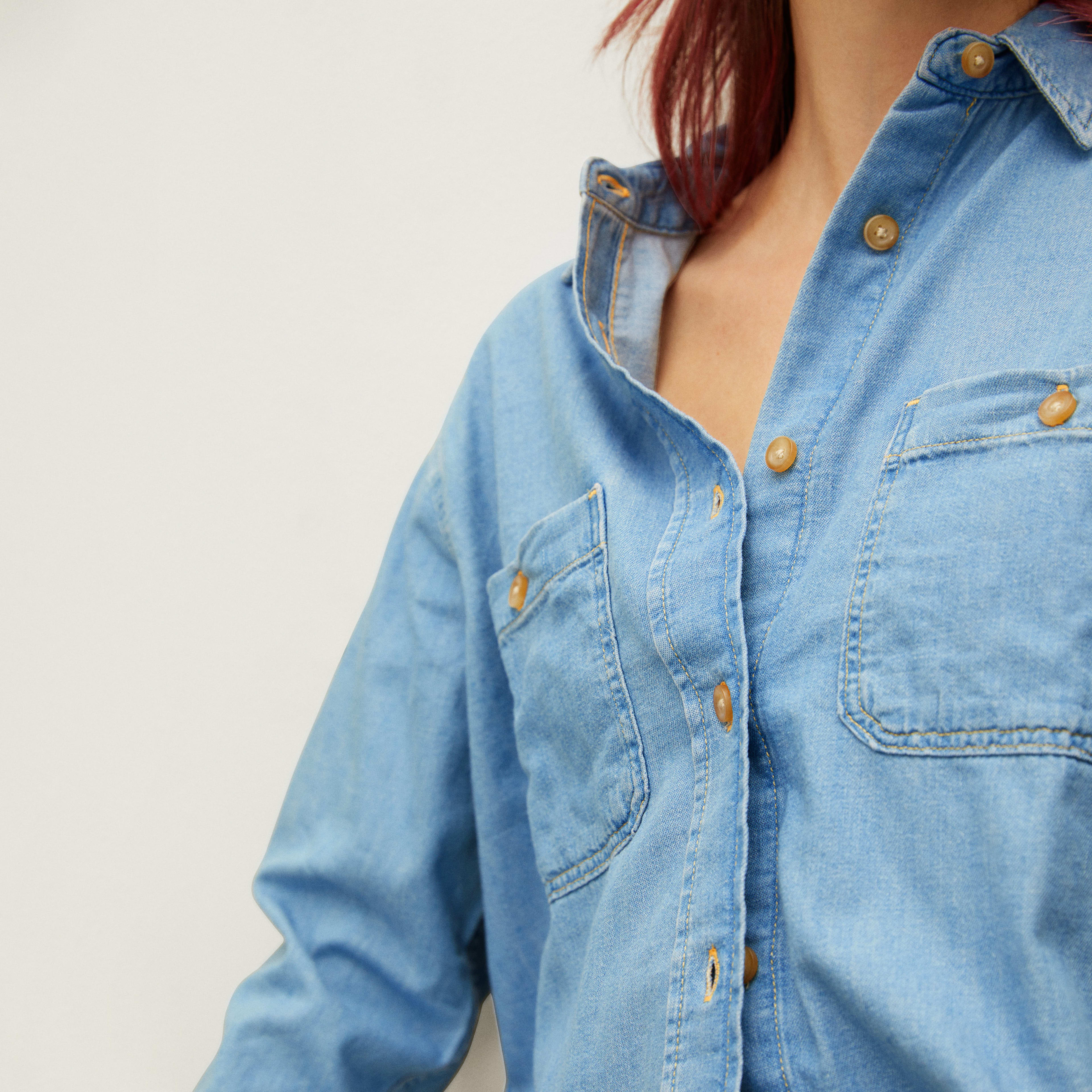 The Denim Cropped Shirt Sunbleached Blue – Everlane