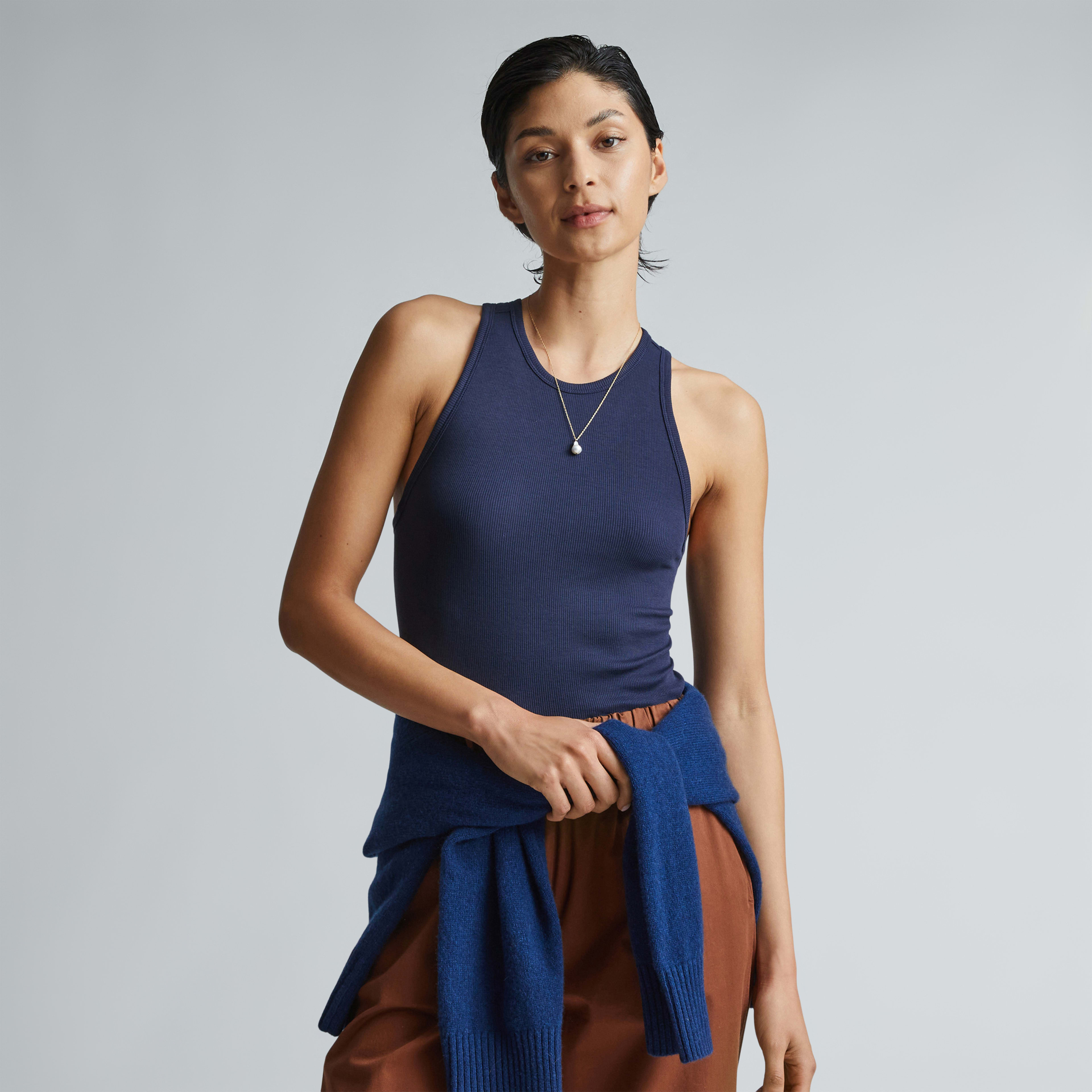 The Supima® Micro-Rib Racerback Tank Navy – Everlane