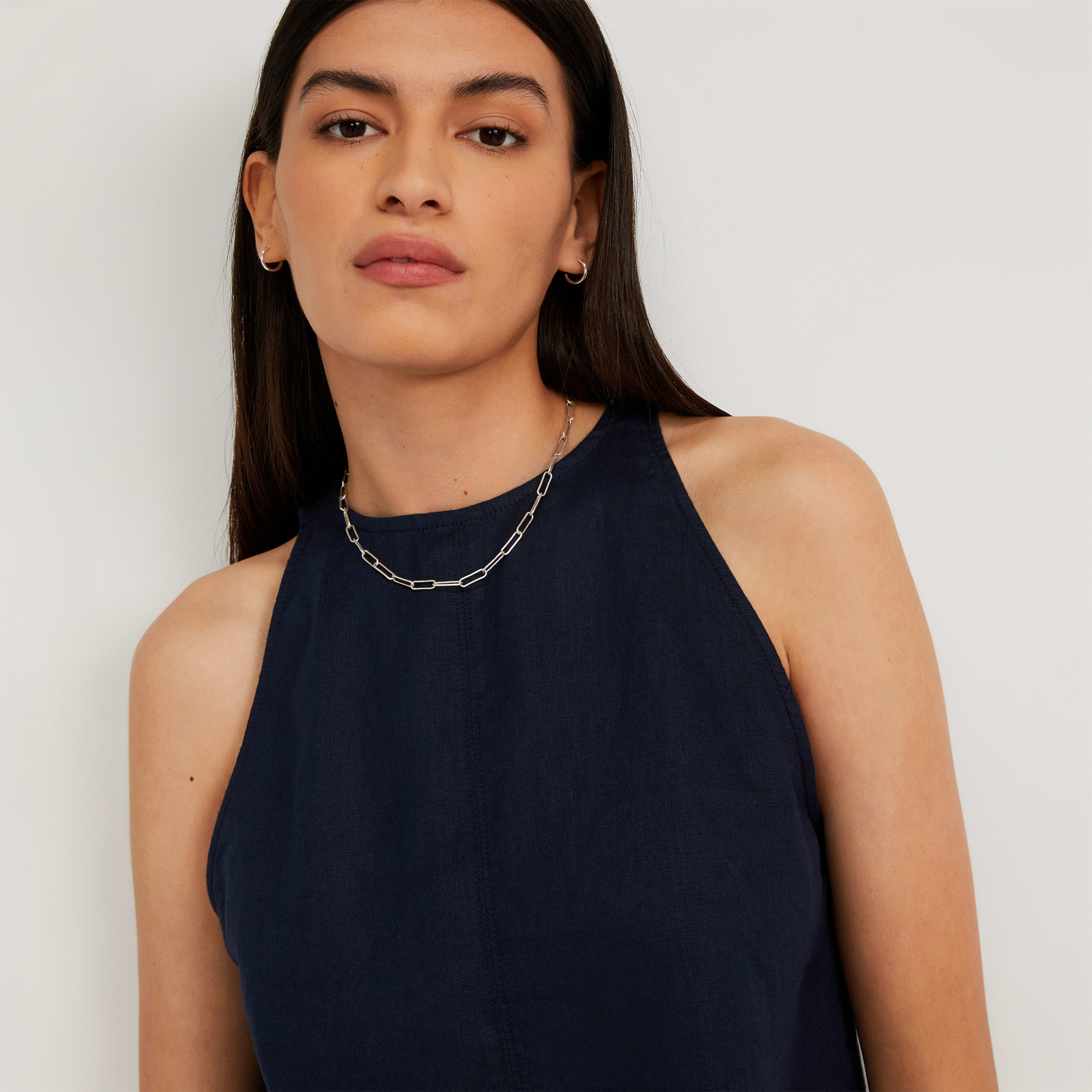 The Linen High-Neck Tank Navy – Everlane