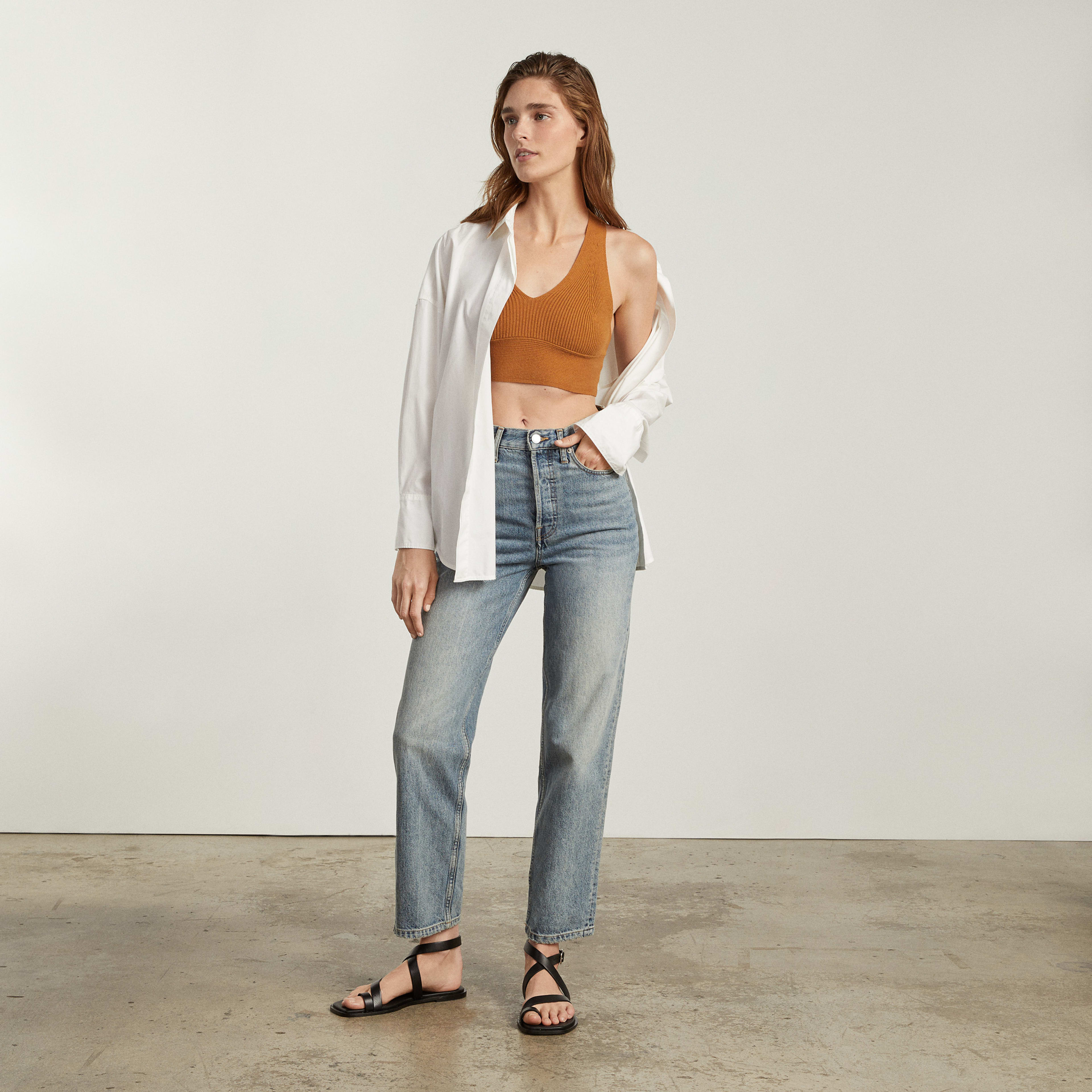 The Cross-Back Cropped Sweater Top Butter Caramel – Everlane