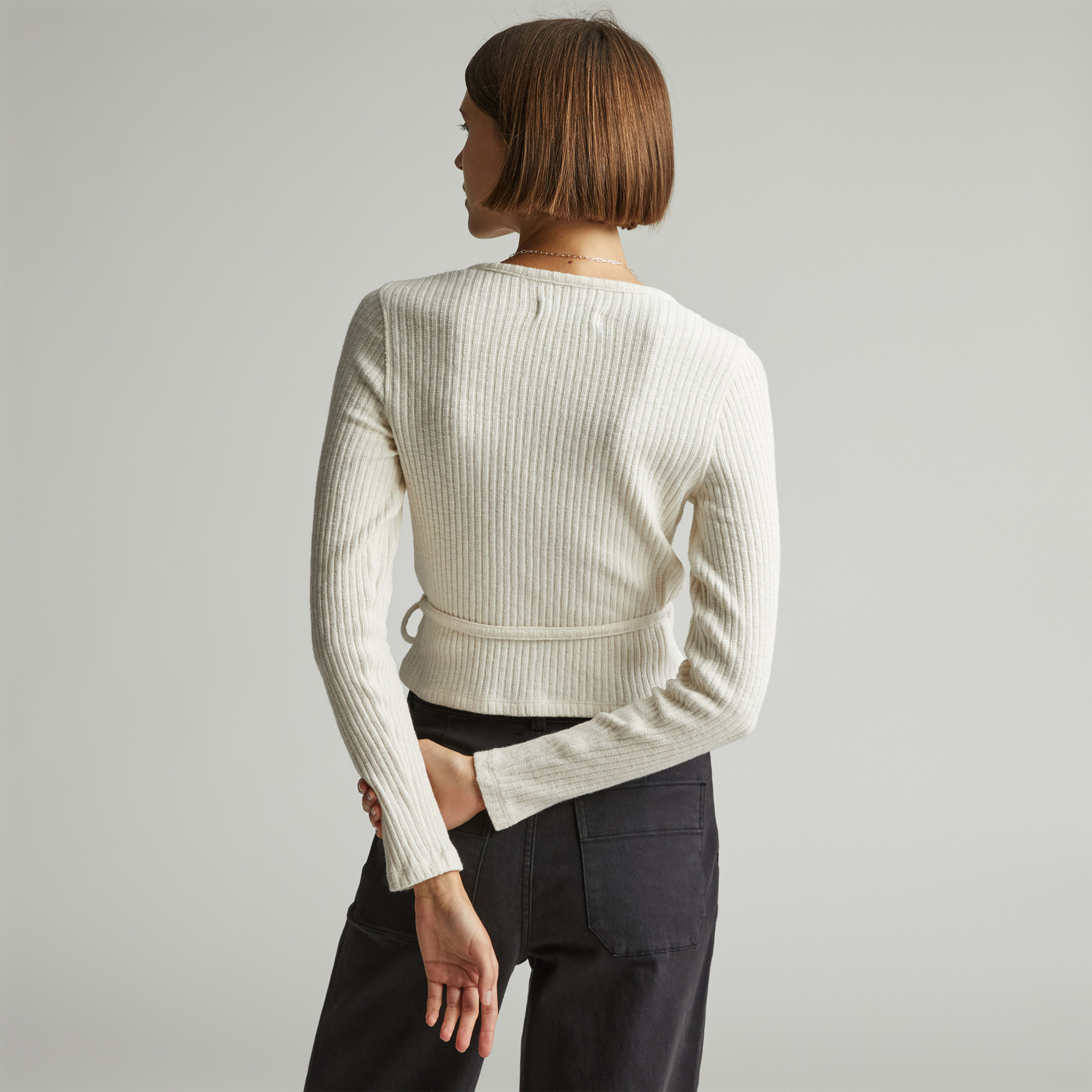 The Rib-Knit Wrap Top Bone – Everlane