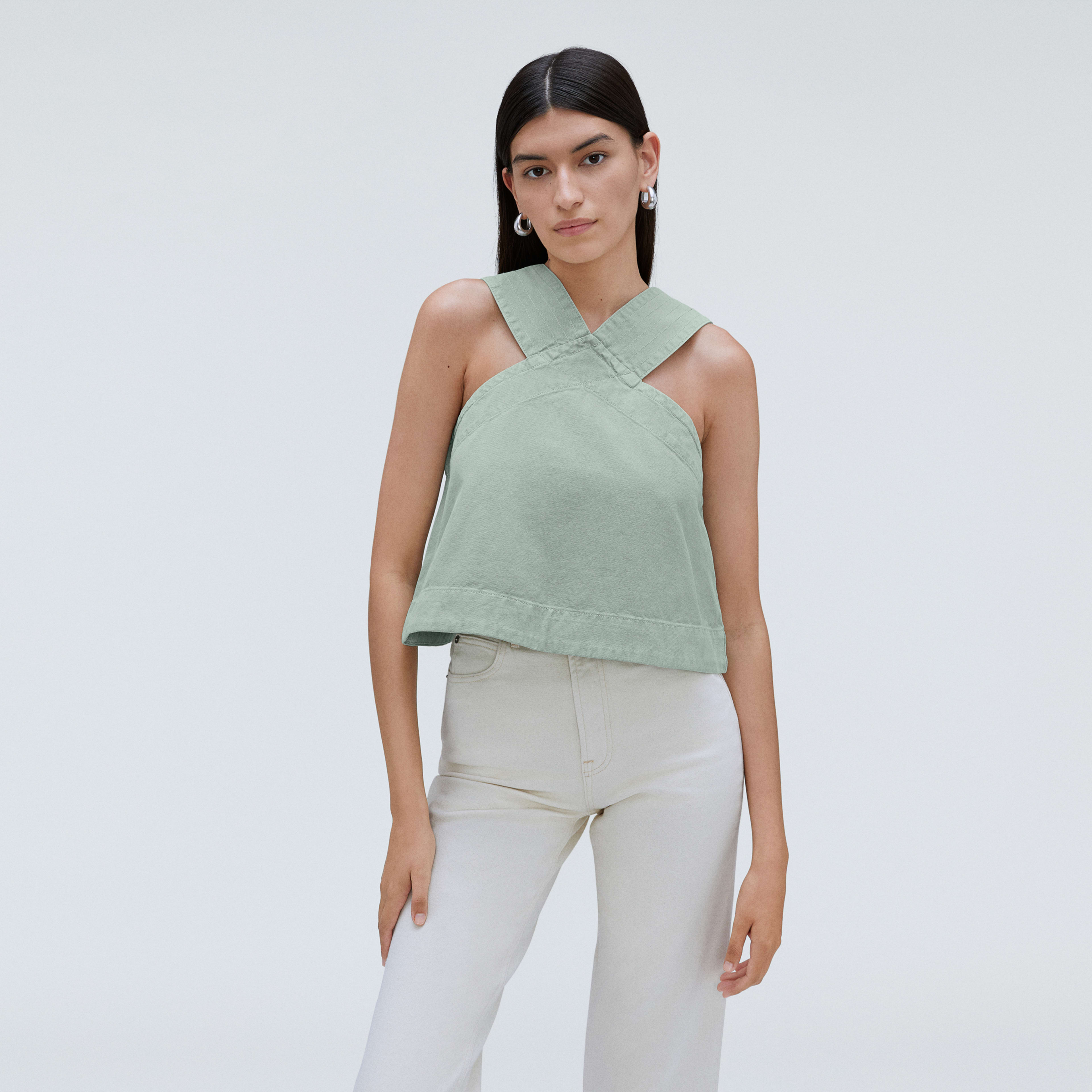 The Cross-Front Apron Top Sea Glass – Everlane