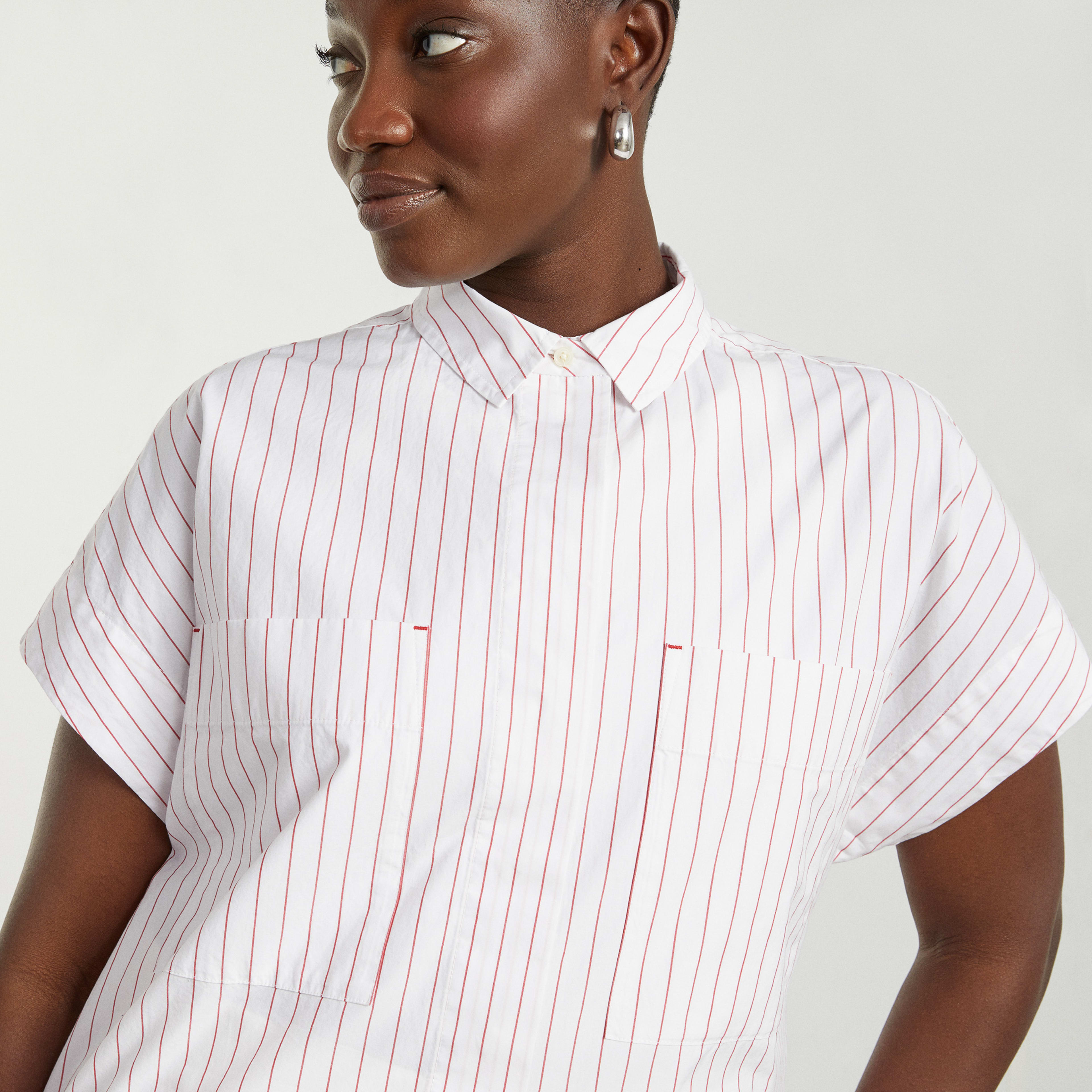 The Short-Sleeve Box Shirt Red Pinstripe – Everlane
