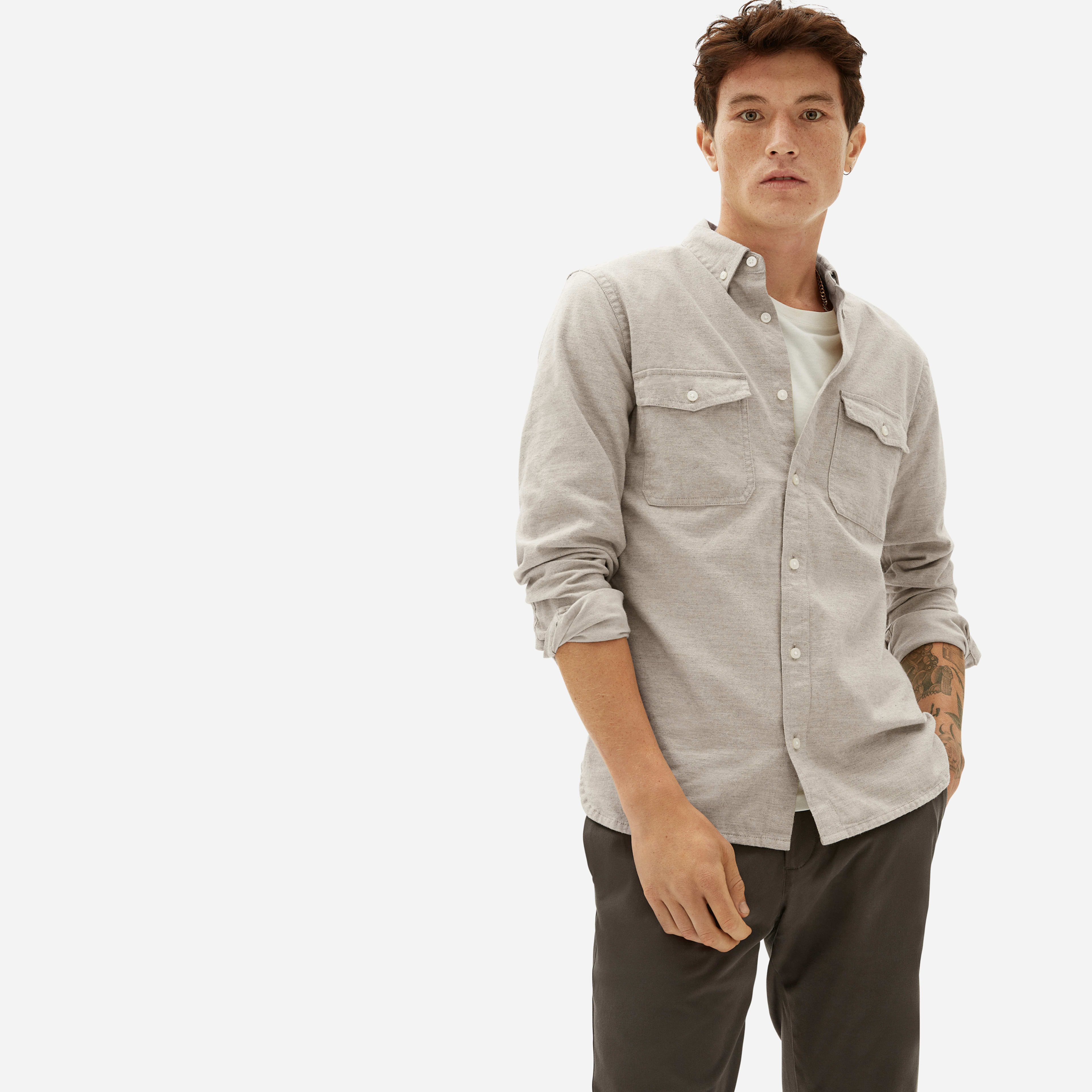 The Brushed Flannel Shirt Heathered Oatmeal – Everlane