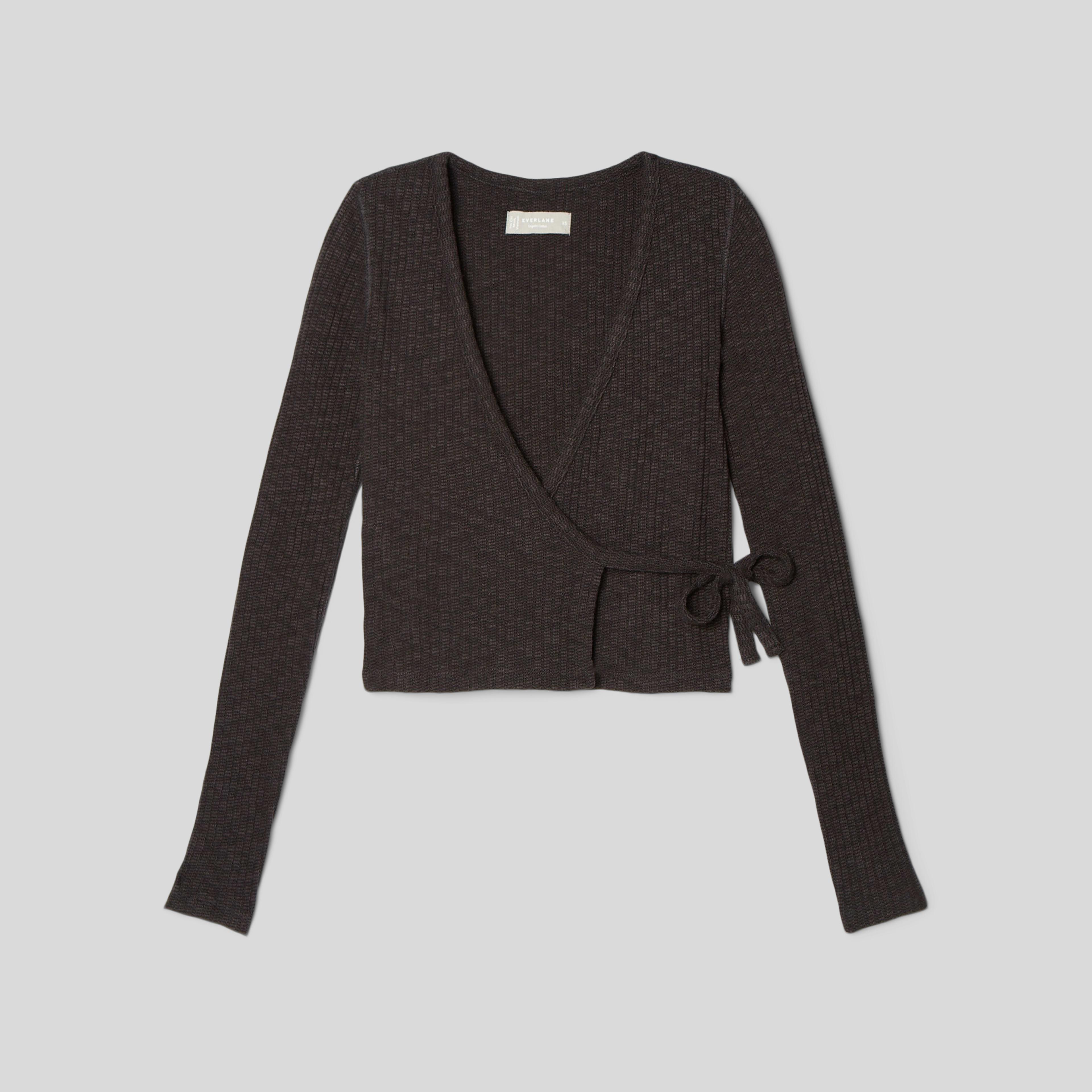 The Rib-Knit Wrap Top Black – Everlane