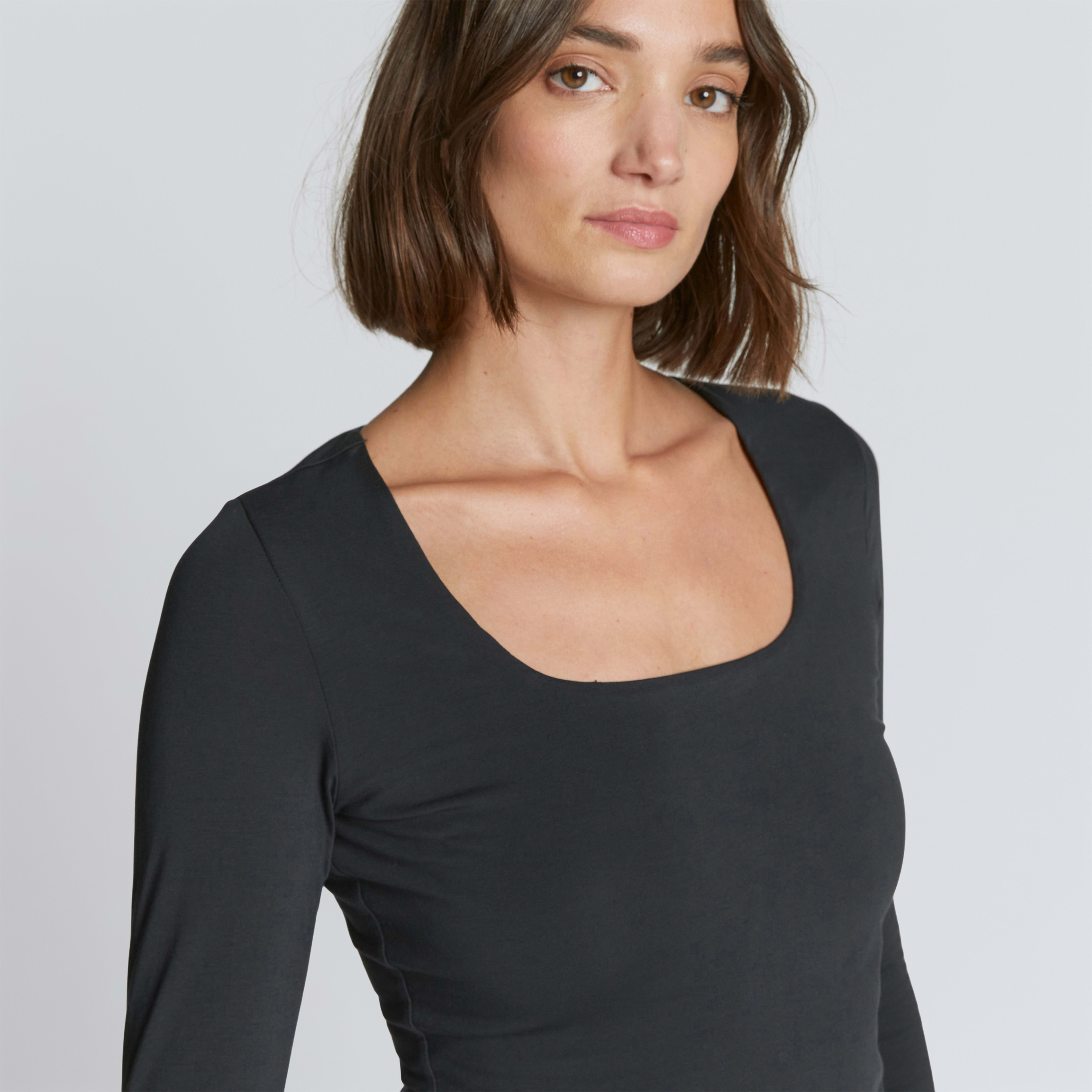 The Long-Sleeve Supima® Square-Neck Bodysuit Black – Everlane
