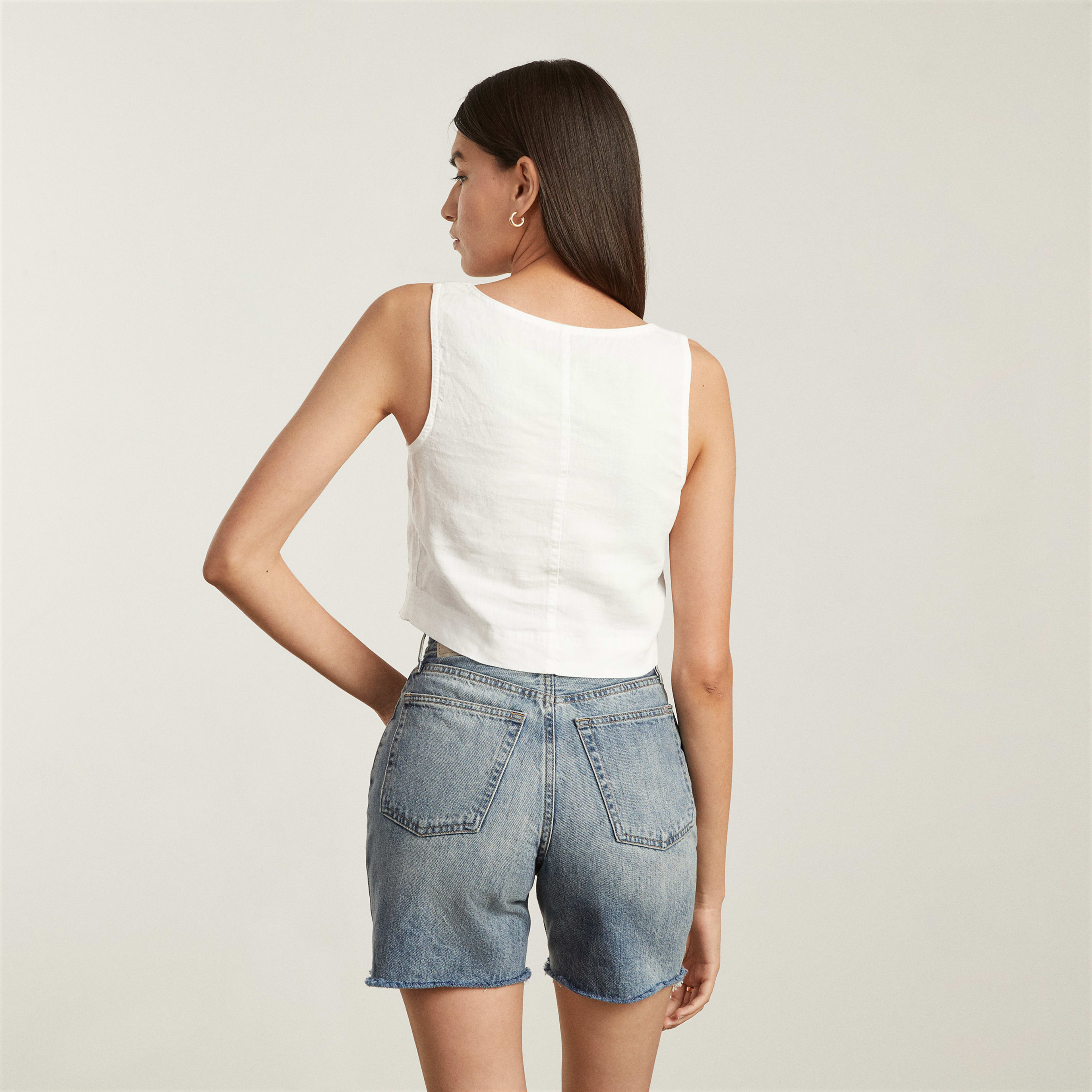 The Linen Button-Front Crop Tank White – Everlane
