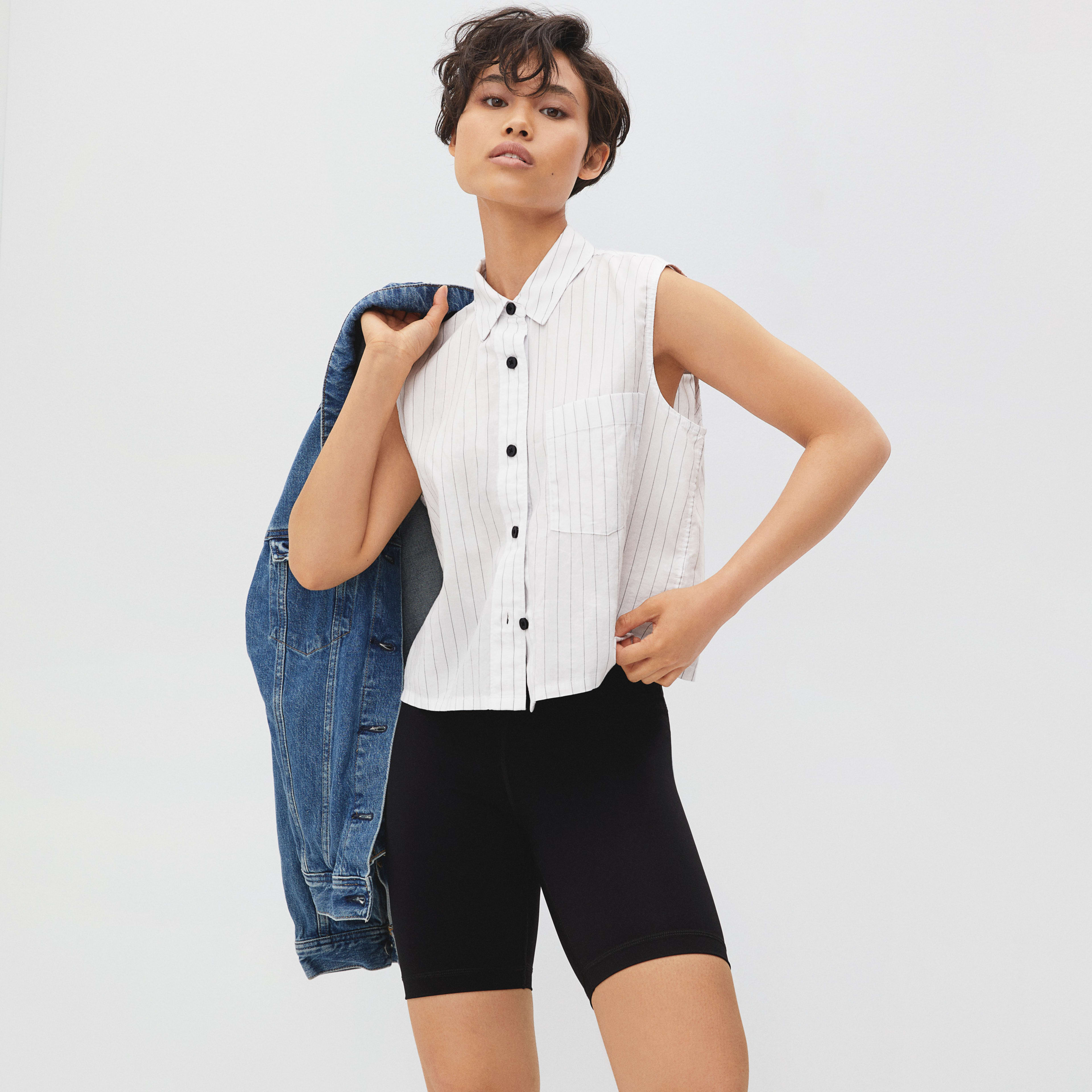 The Way-Short Cut-Off Shirt White / Navy Pinstripe – Everlane