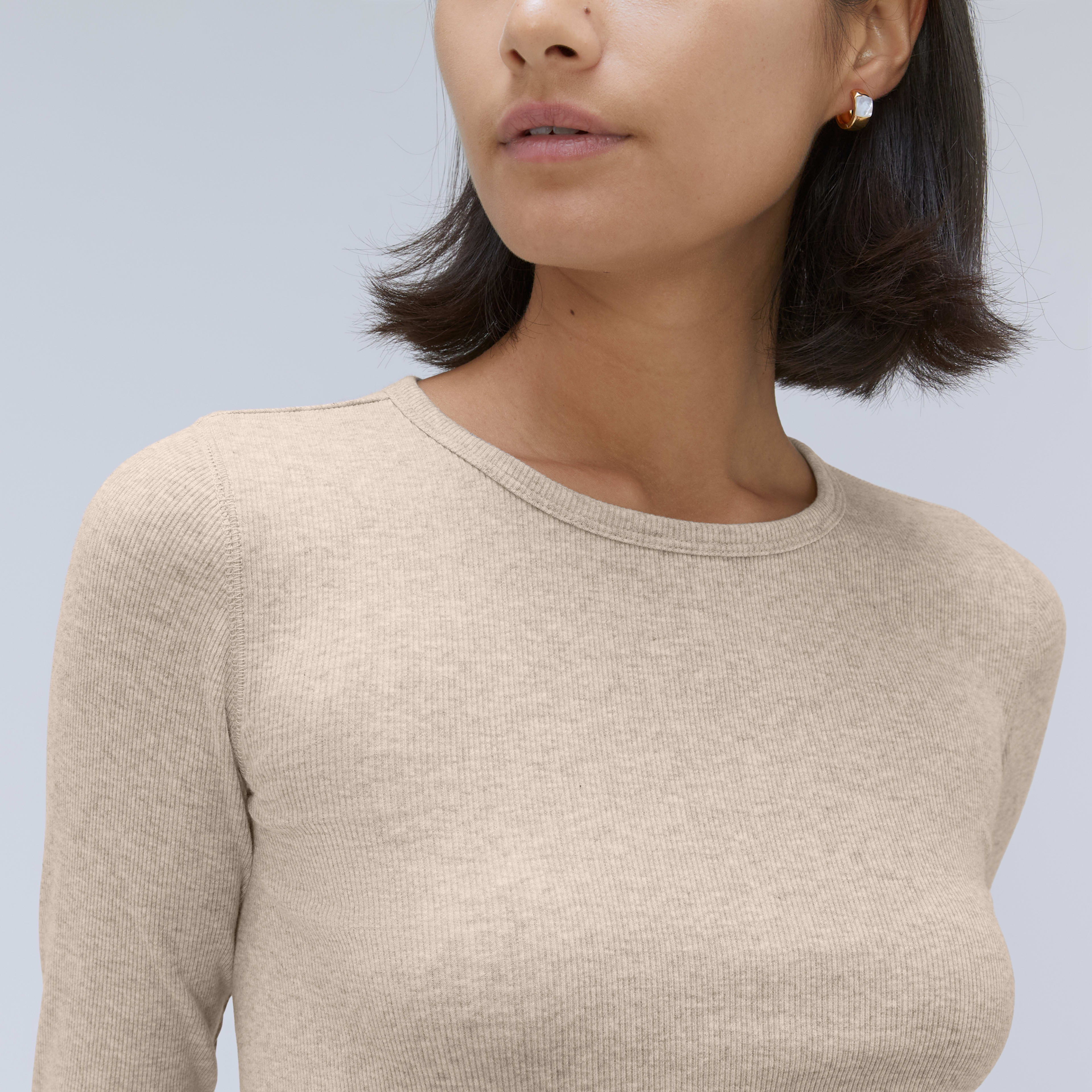 The Pima Micro-Rib Long-Sleeve Crew Heathered Meringue – Everlane