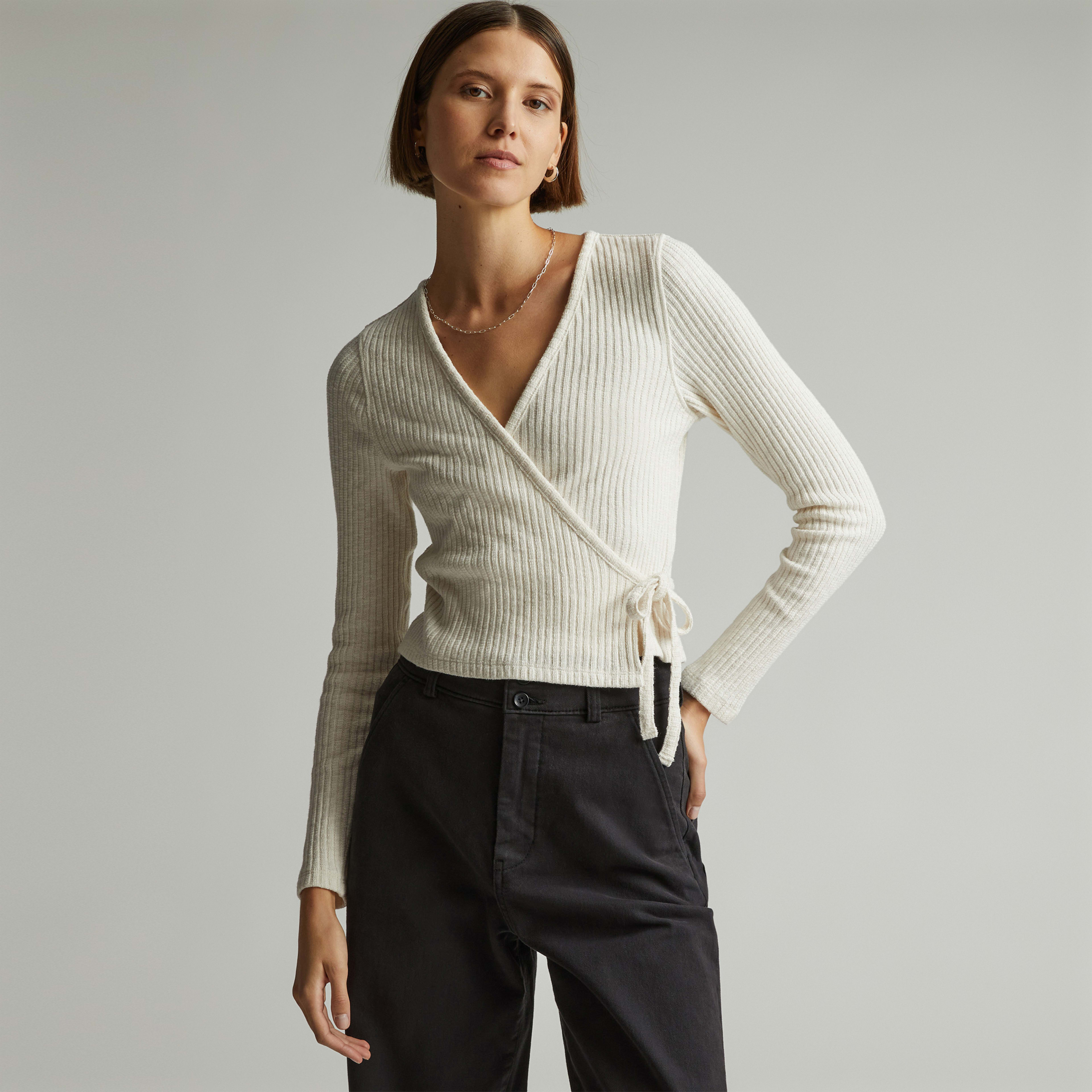 The Rib-Knit Wrap Top Bone – Everlane