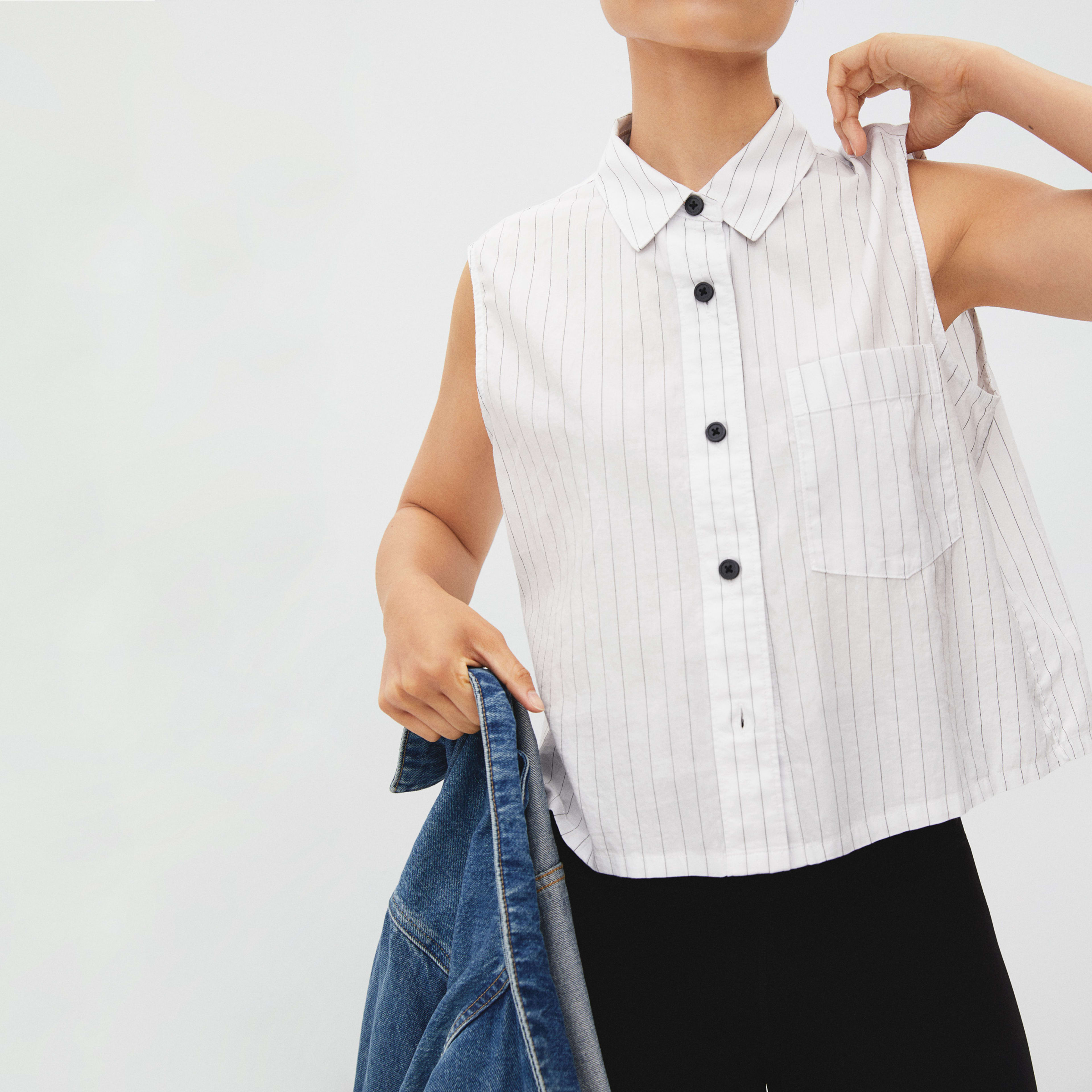 The Way-Short Cut-Off Shirt White / Navy Pinstripe – Everlane