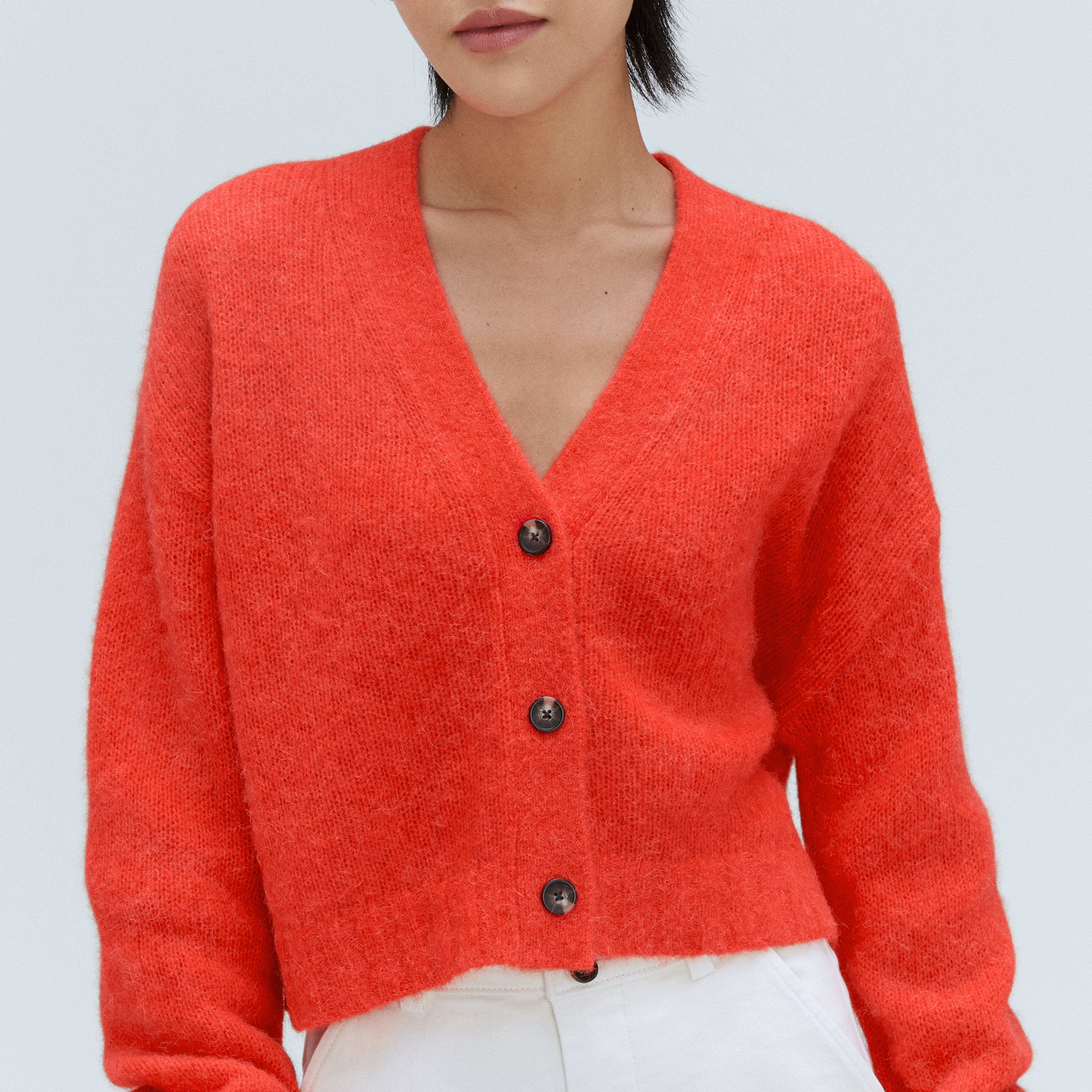 The Alpaca V-Neck Cropped Cardigan Red Orange – Everlane