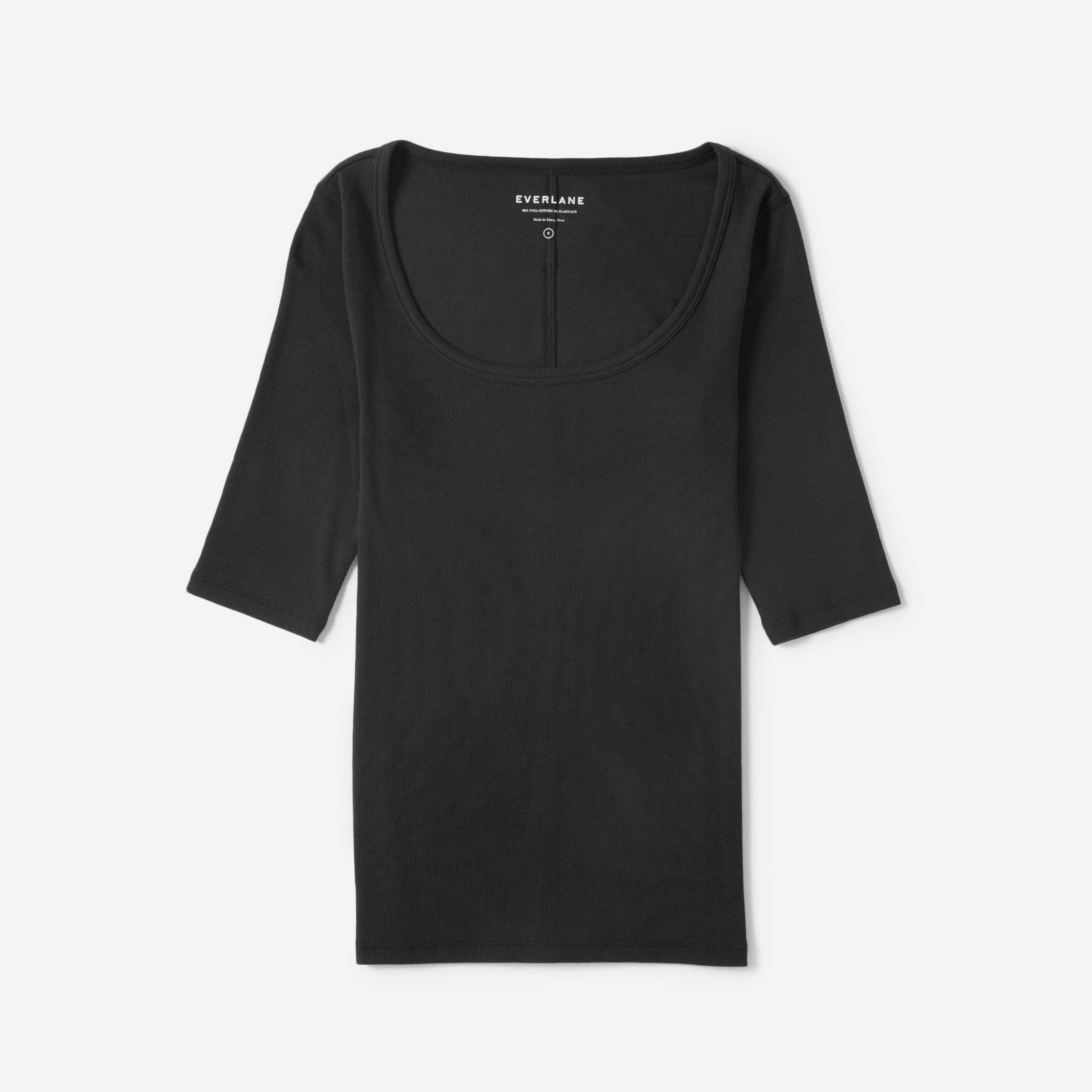 The Pima Micro-Rib Scoop-Neck Tee Black – Everlane