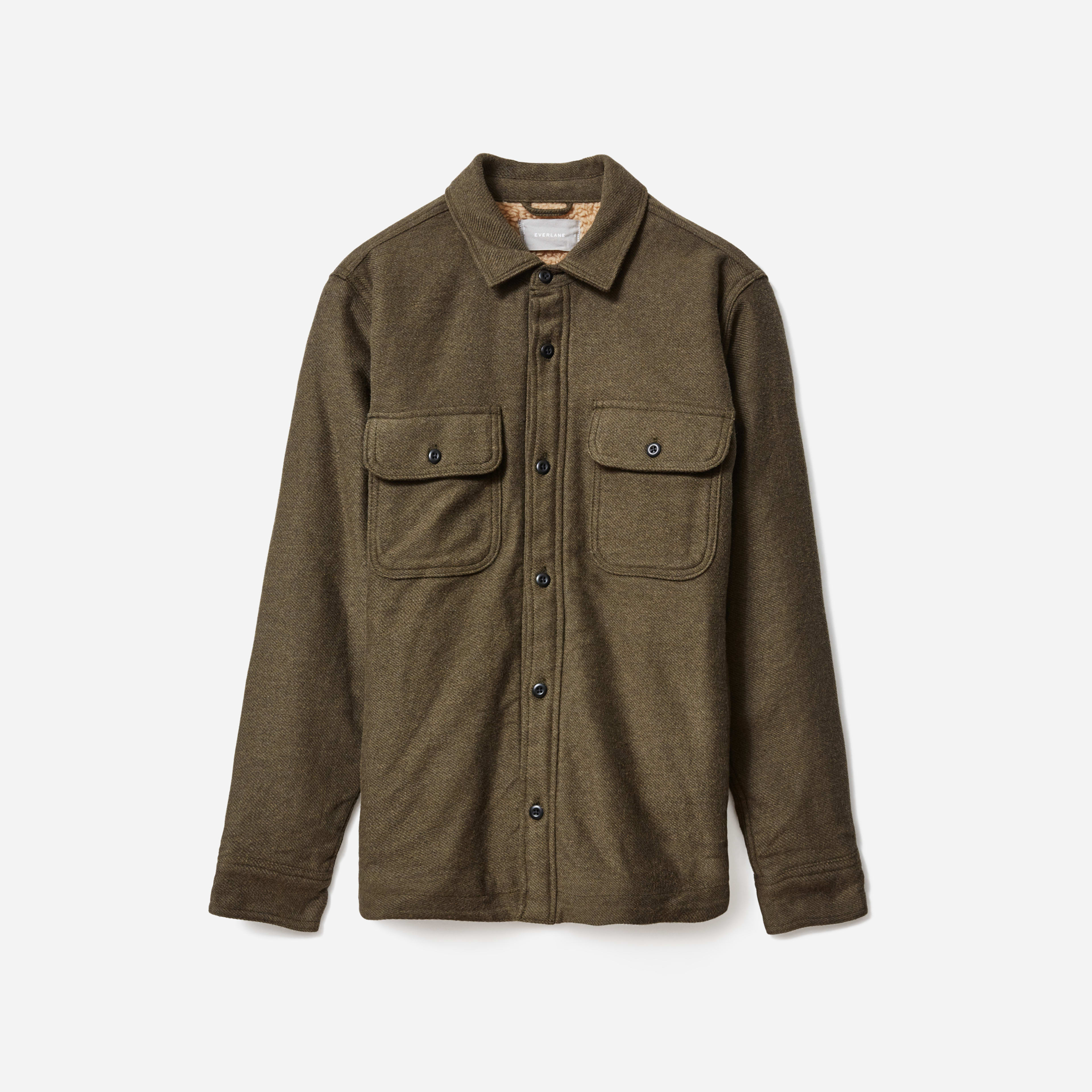 The ReNew Fleece-Lined Heavyweight Overshirt Heathered Green – Everlane
