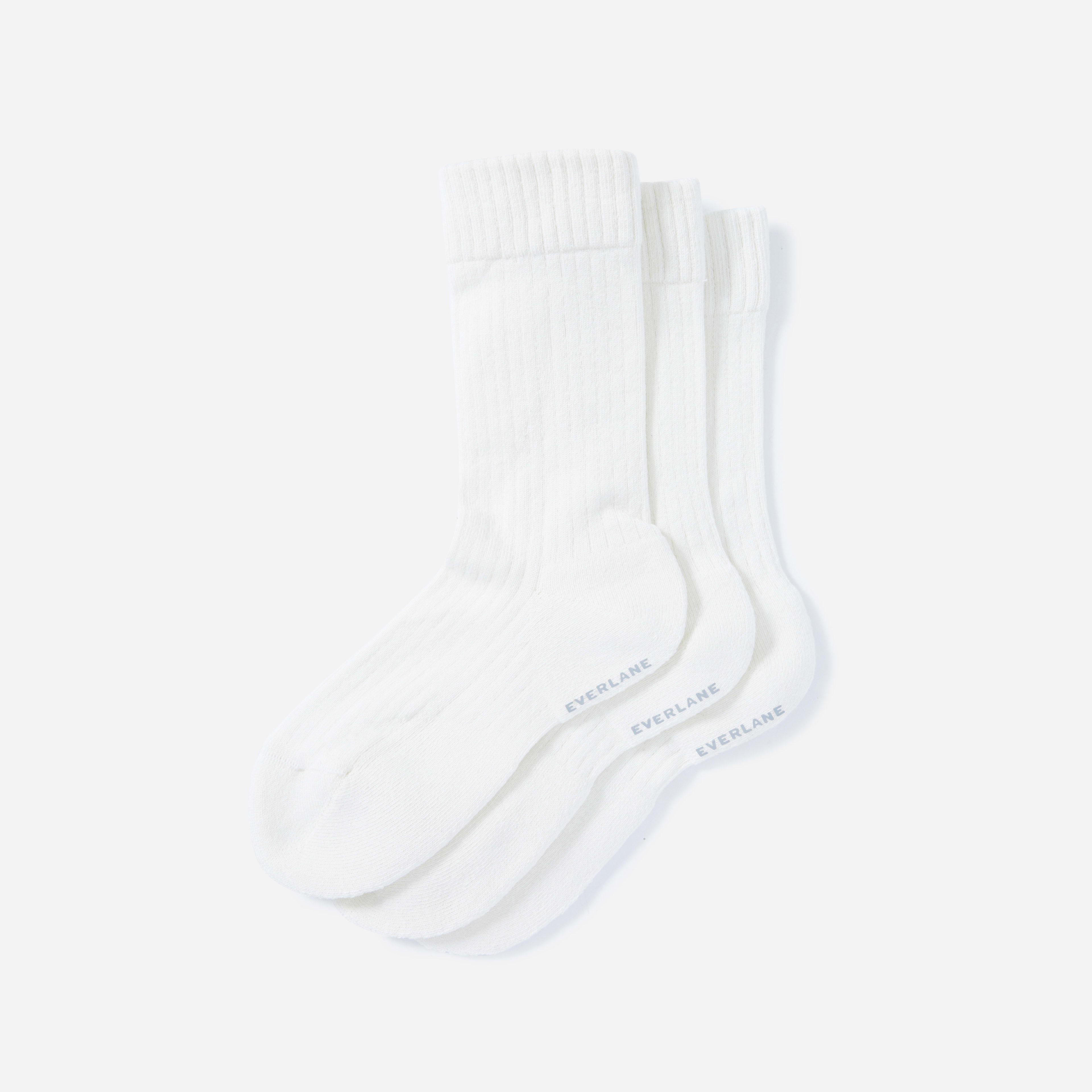 The Organic Cotton Ribbed Crew Sock 3 Pack White Everlane