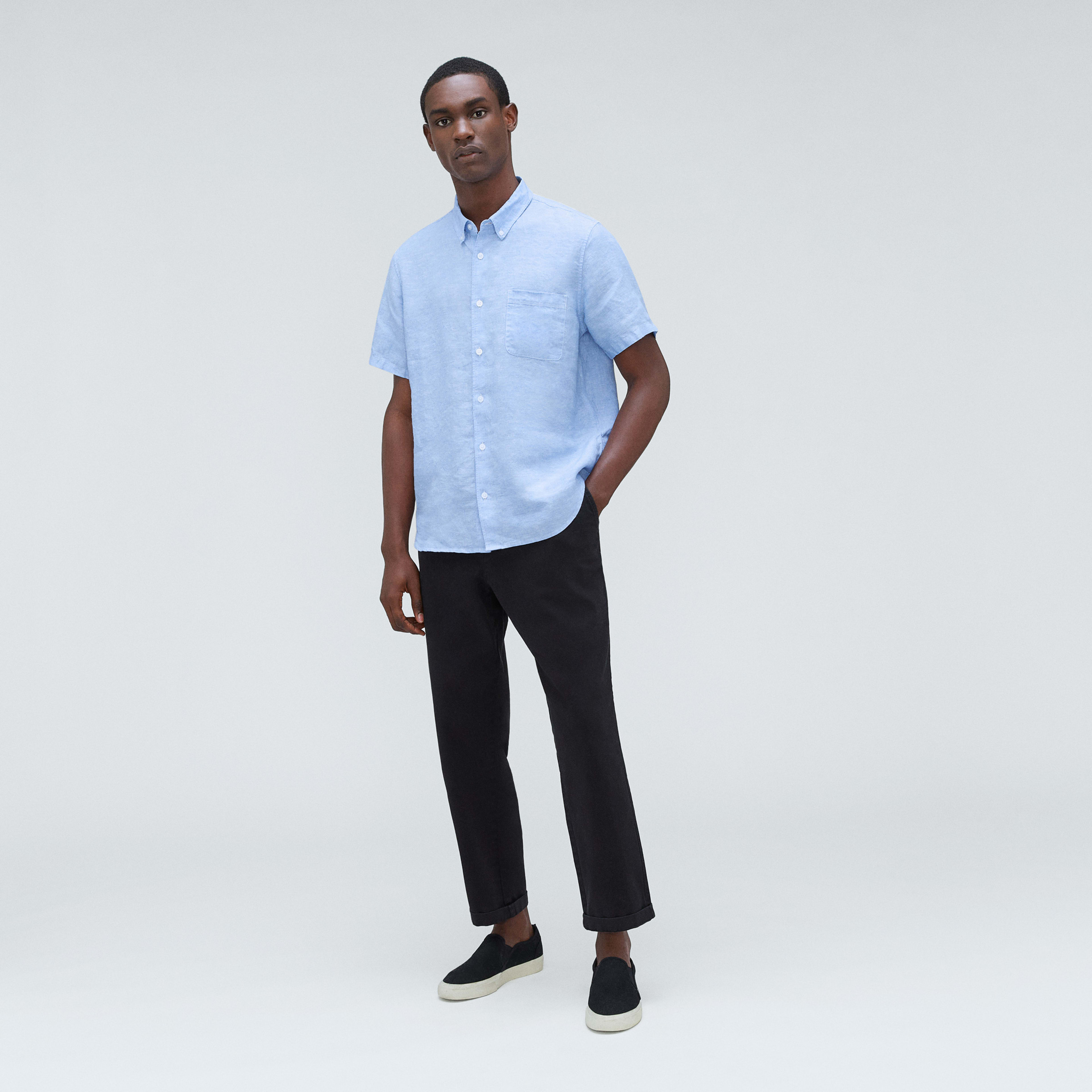 The Linen Short-Sleeve Standard Fit Shirt Light Blue – Everlane