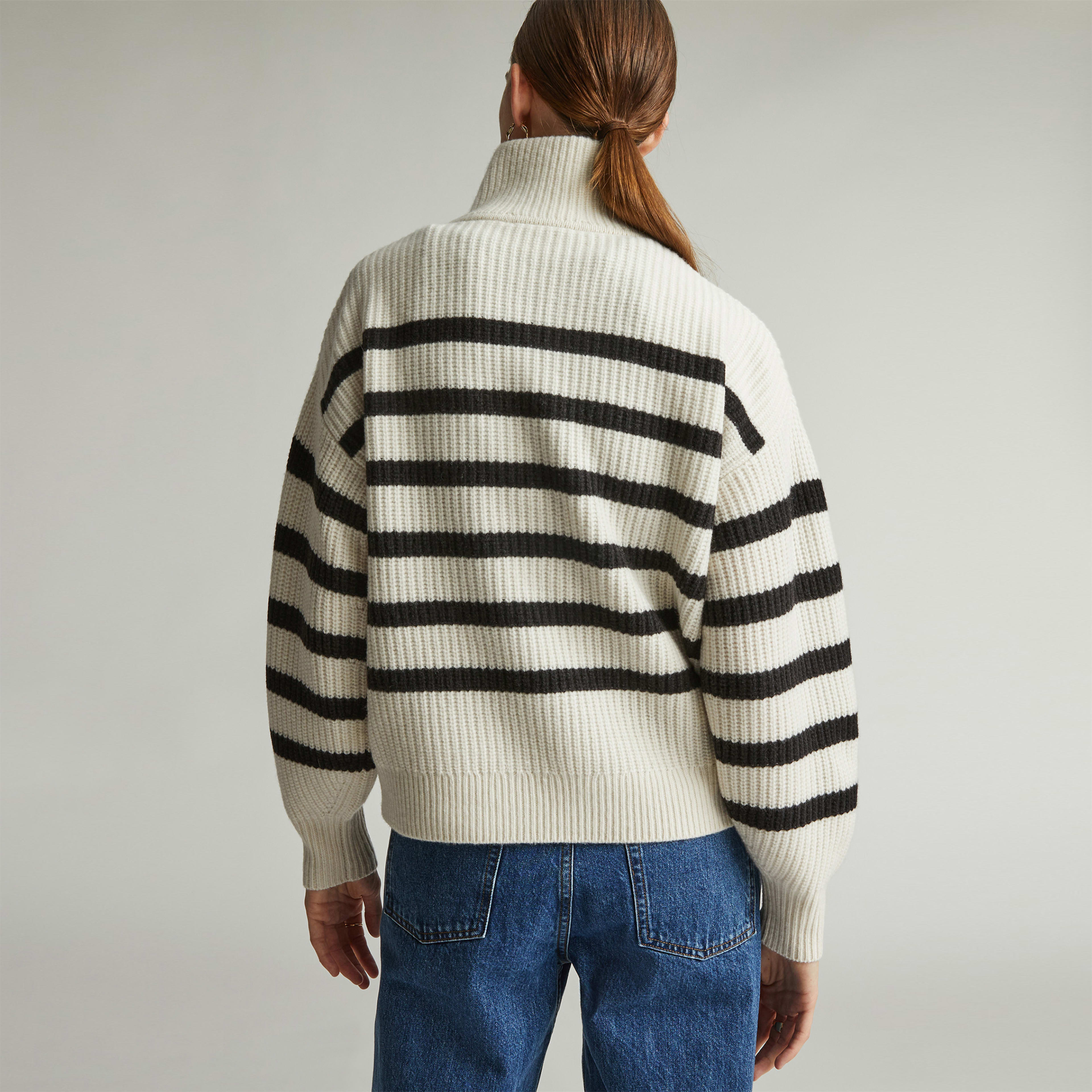 The Felted Merino Half-Zip Sweater Black / Bone – Everlane
