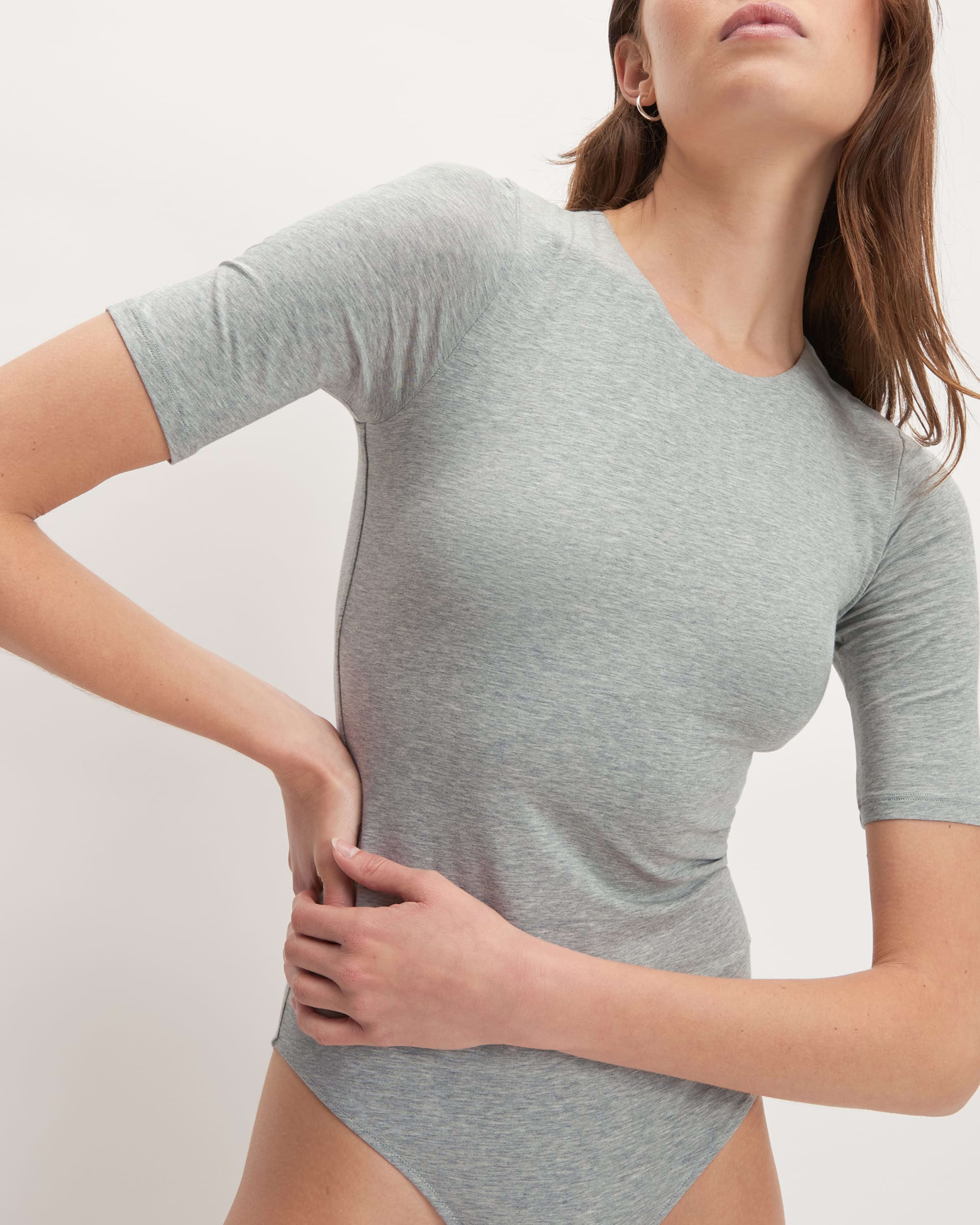 The Short-Sleeve Crew Neck Bodysuit Heathered Grey – Everlane