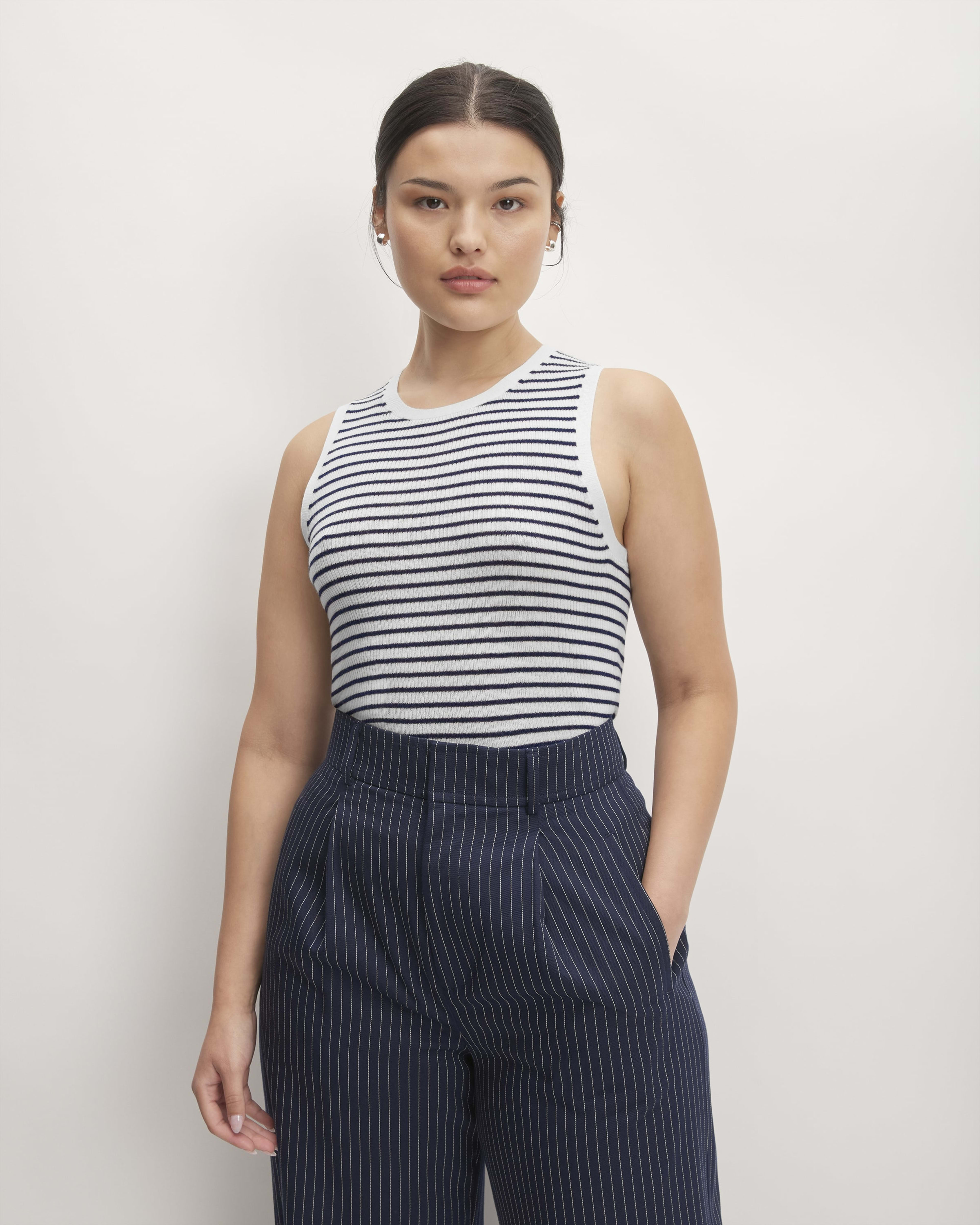 The Ultrafine Merino Ribbed Shell Tank Bone / Navy – Everlane