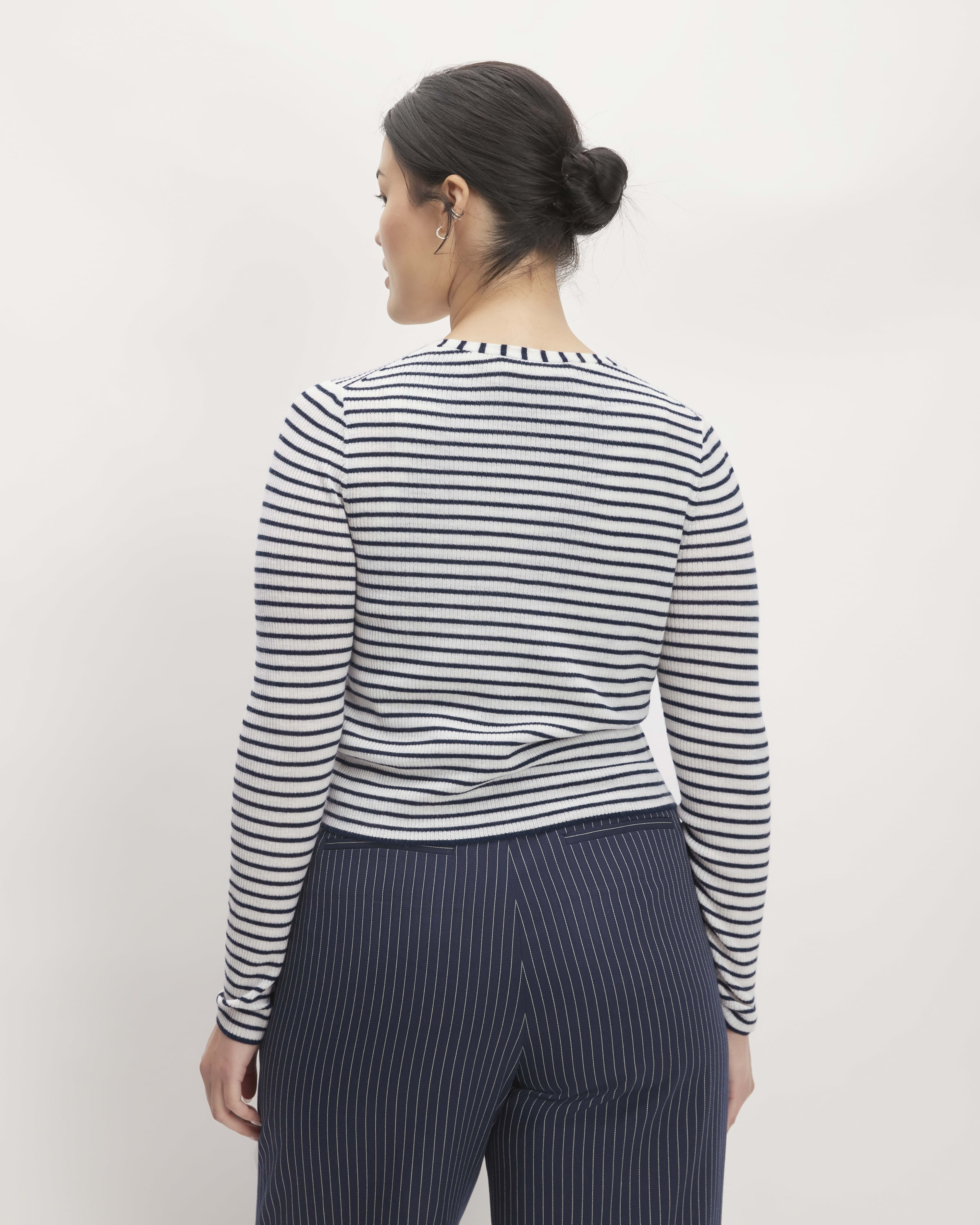 The Ultrafine Merino Ribbed Cardigan Bone / Navy – Everlane