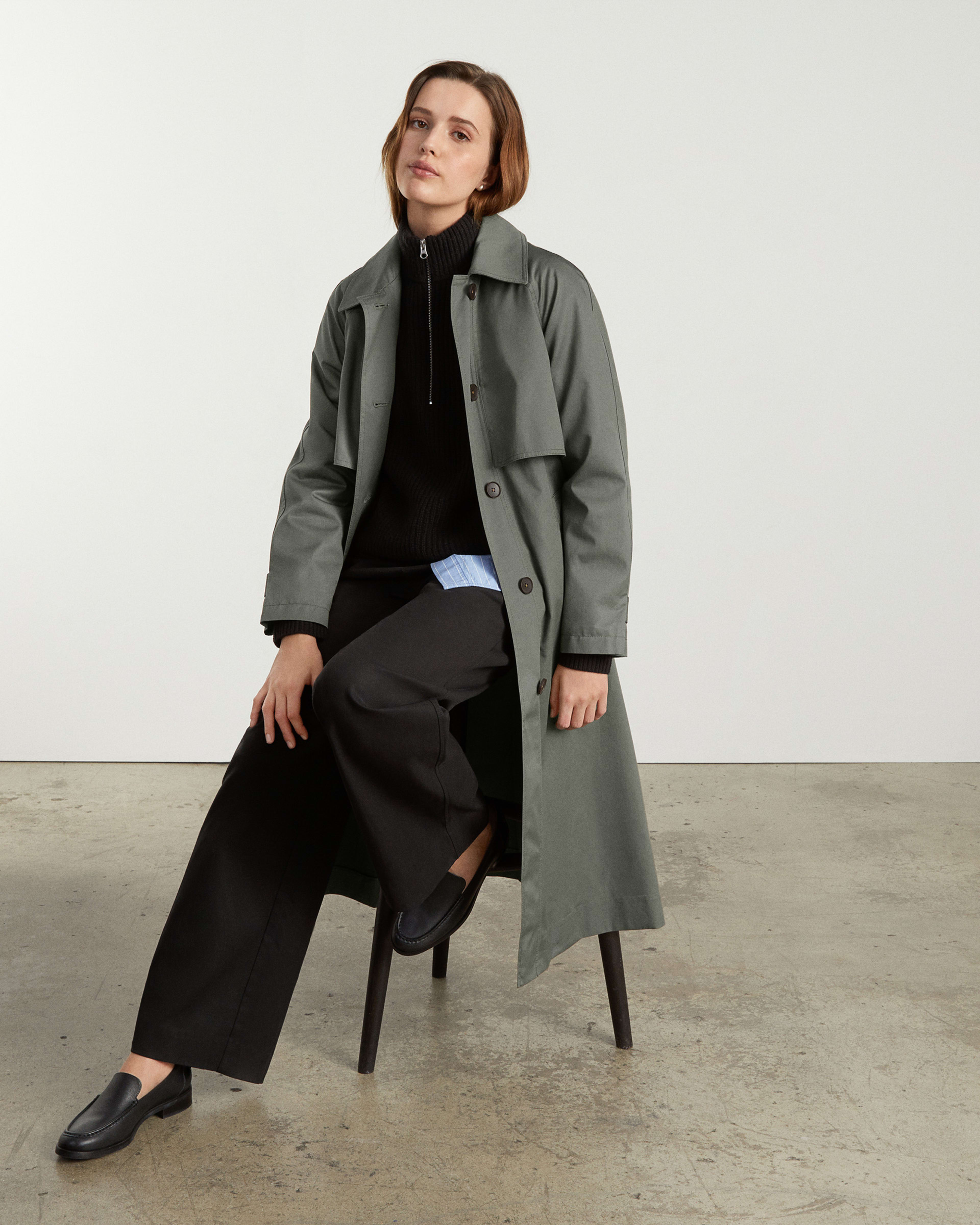 The Long Mac Coat Pewter Green – Everlane