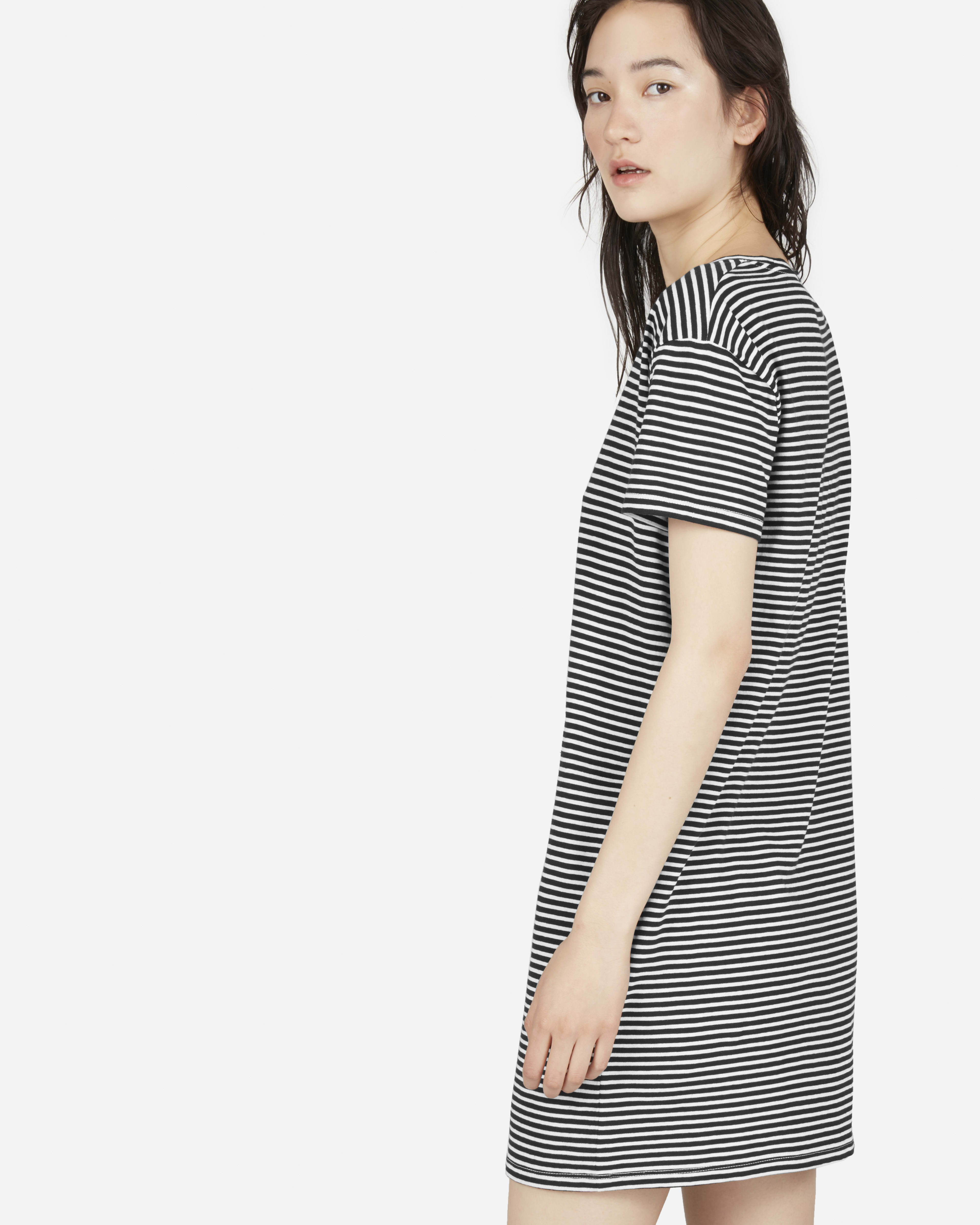 The Cotton Box-Cut Tee Dress Washed Black / Bone Mini Stripe – Everlane