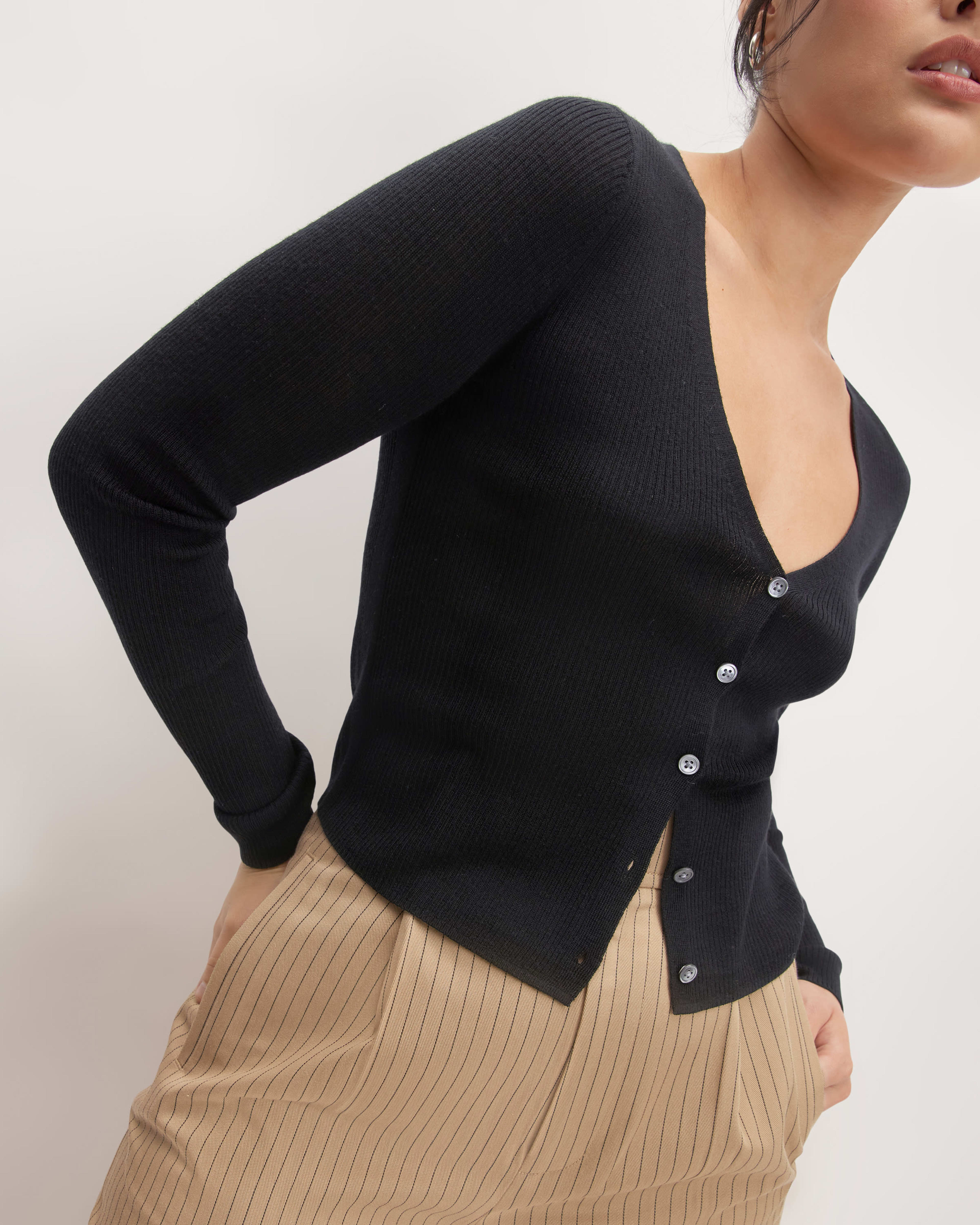The Ultrafine Merino Ribbed Cardigan Black – Everlane