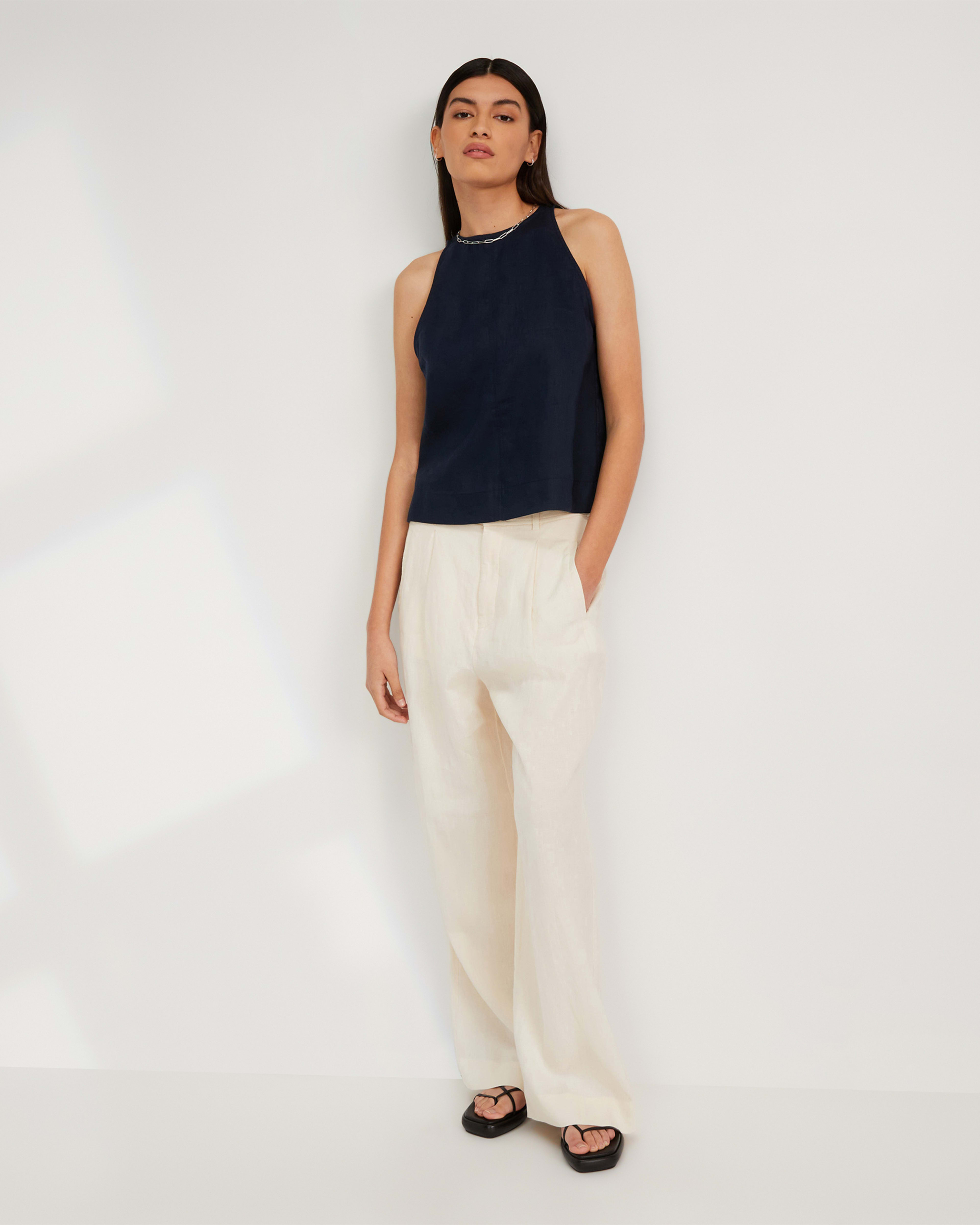 The Linen High-Neck Tank Navy – Everlane