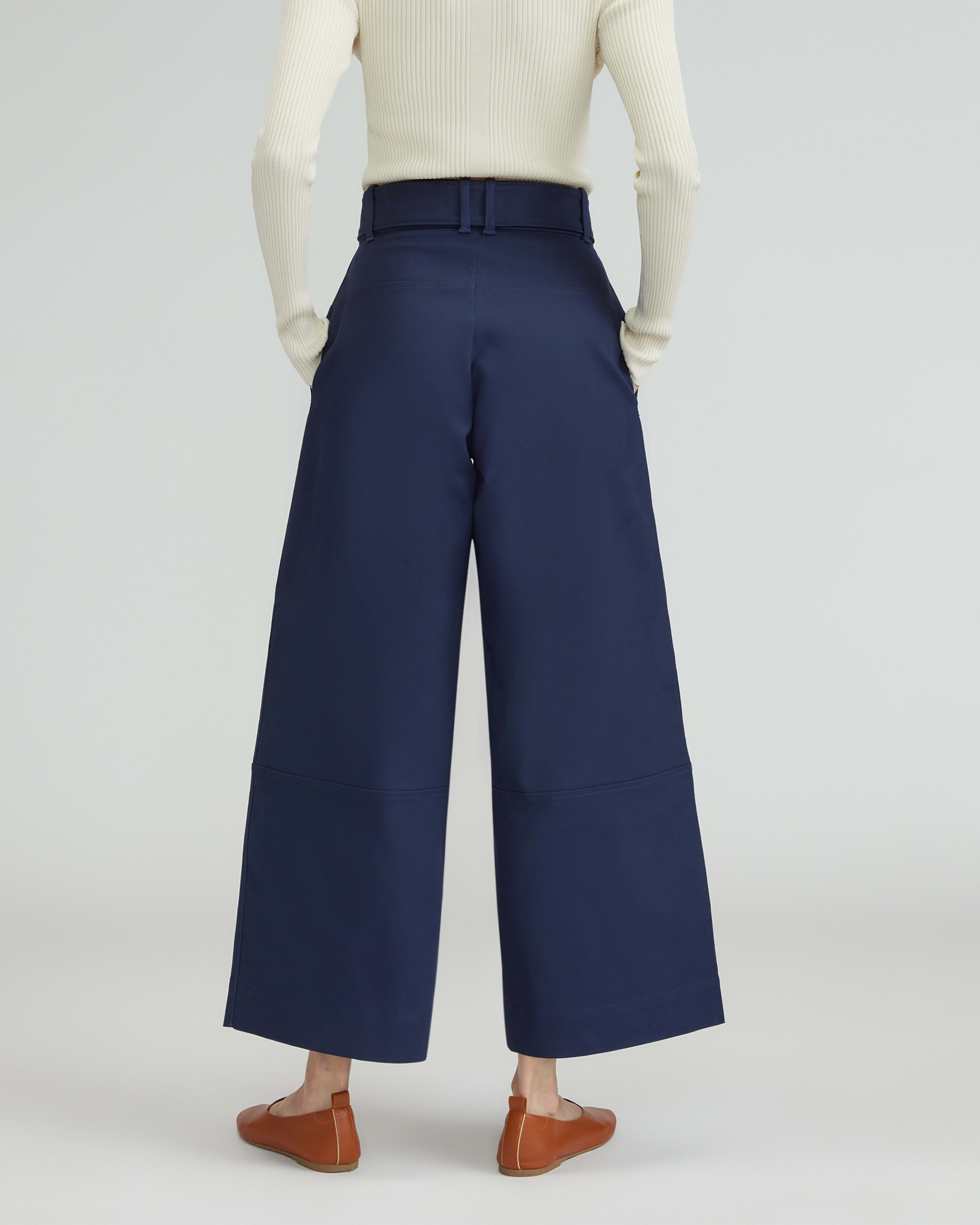The Structured Cotton Belted Pant Navy – Everlane