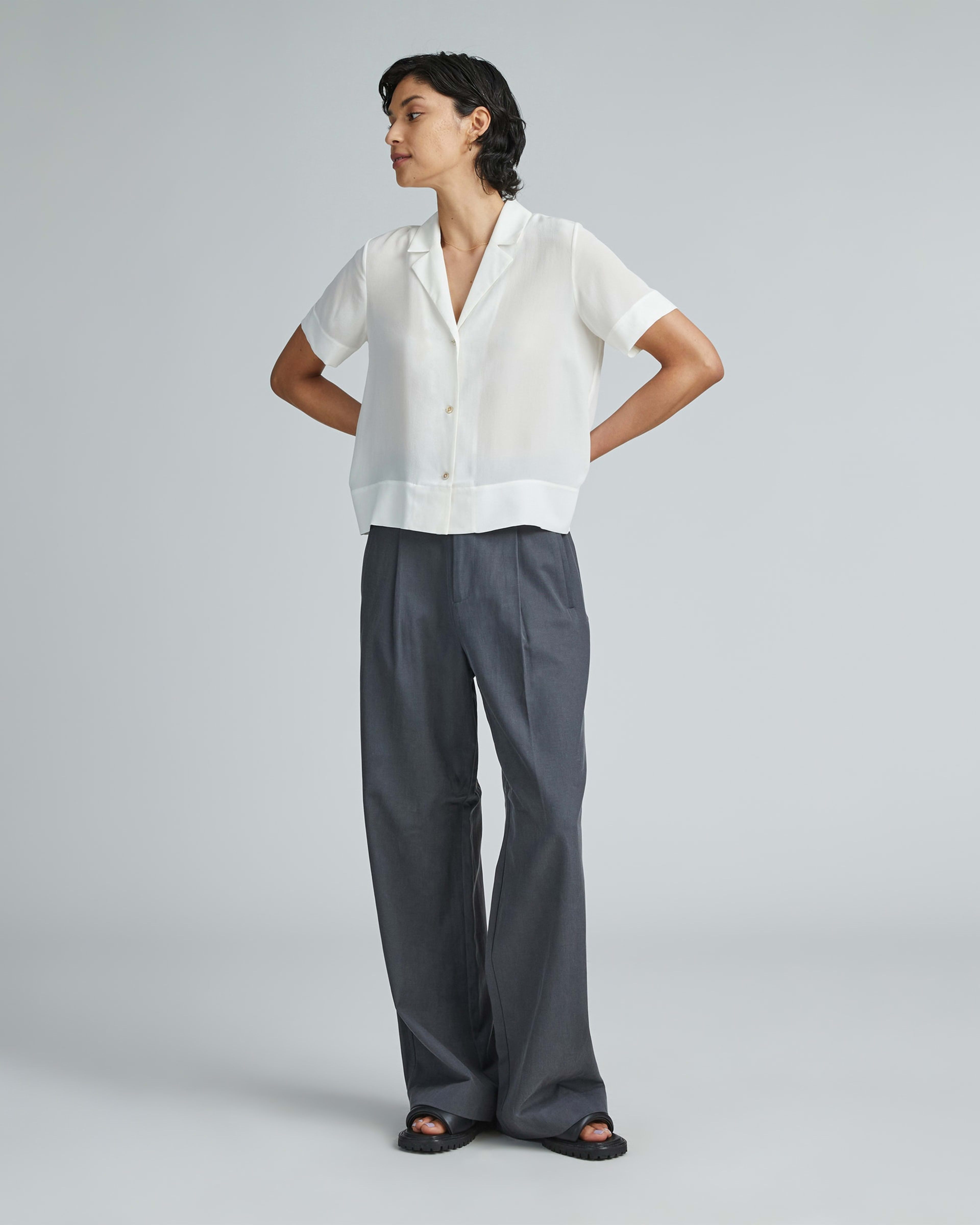 The Clean Silk Short-Sleeve Notch Shirt Off-White – Everlane