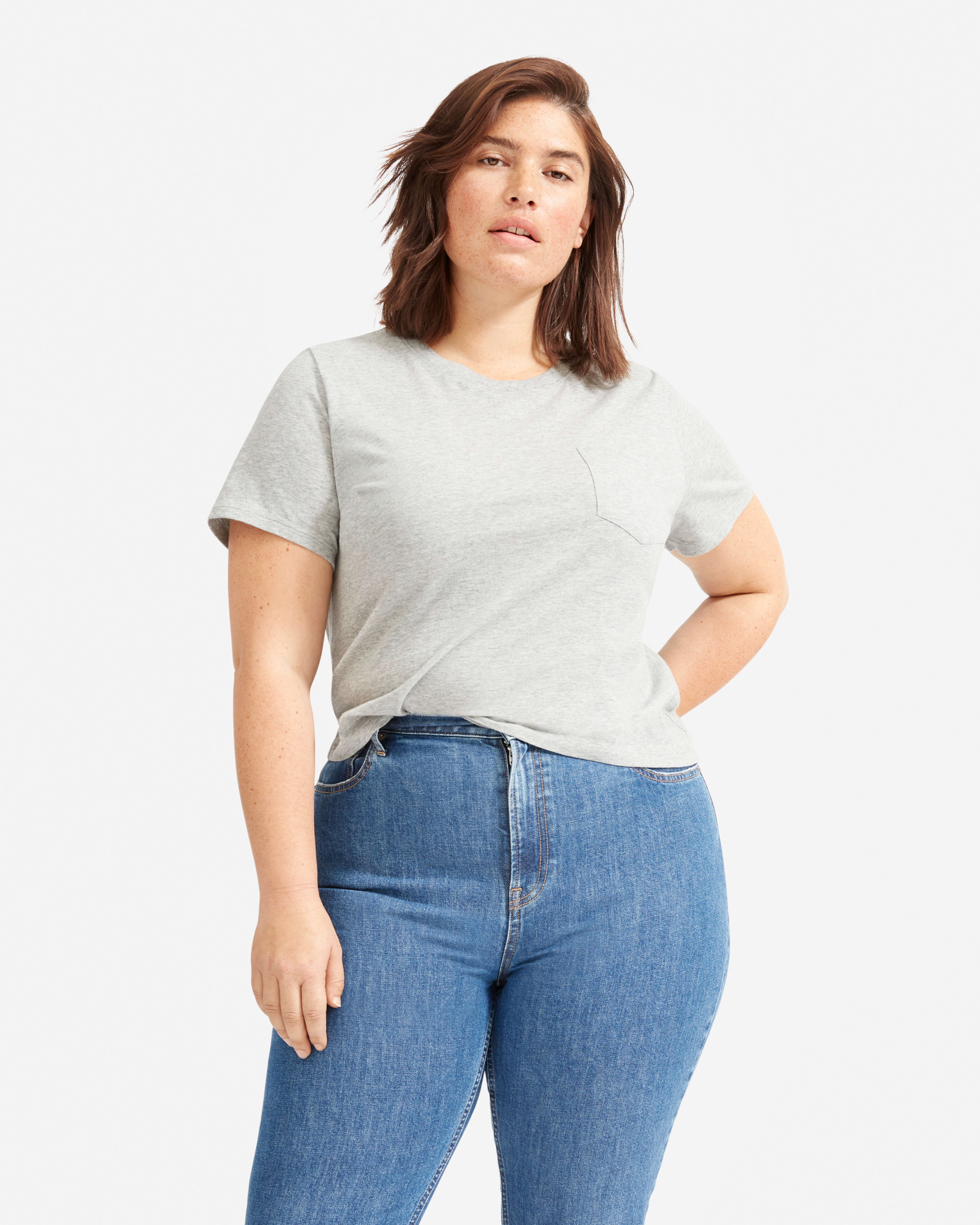 The Cotton Box-Cut Pocket Tee Heathered Grey – Everlane