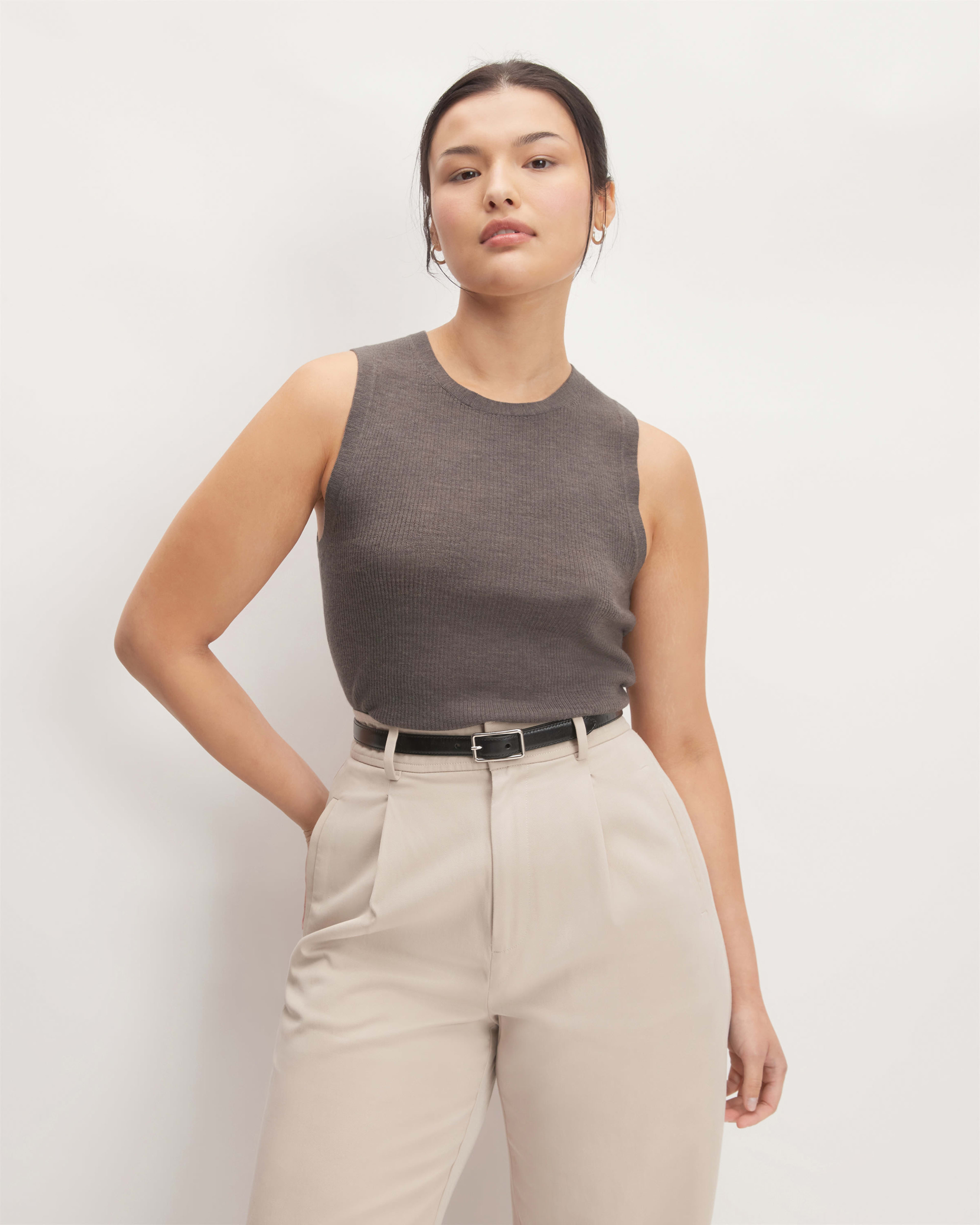 The Ultrafine Merino Ribbed Shell Tank Heather Cocoa – Everlane