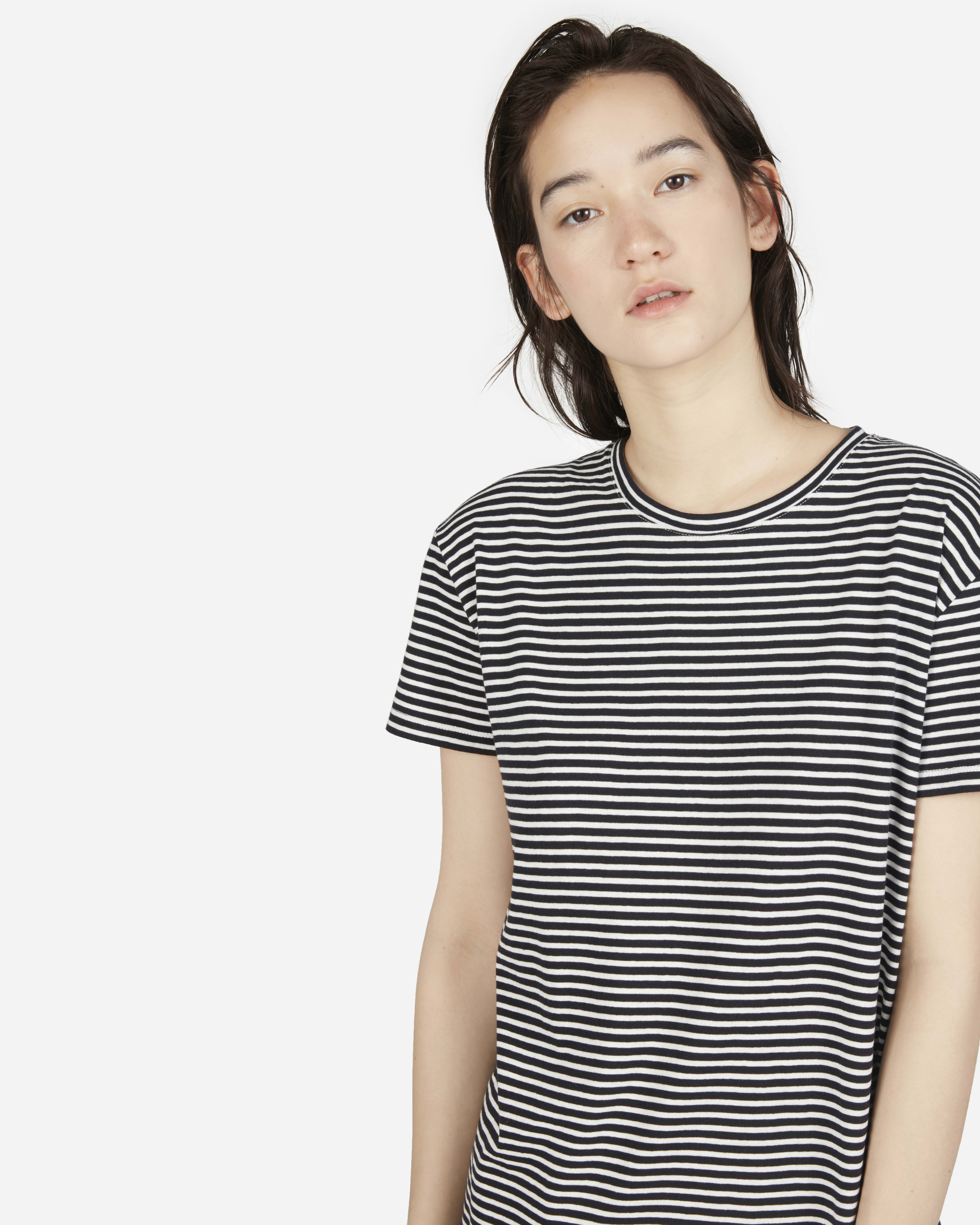 The Cotton Box-Cut Tee Dress Washed Black / Bone Mini Stripe – Everlane