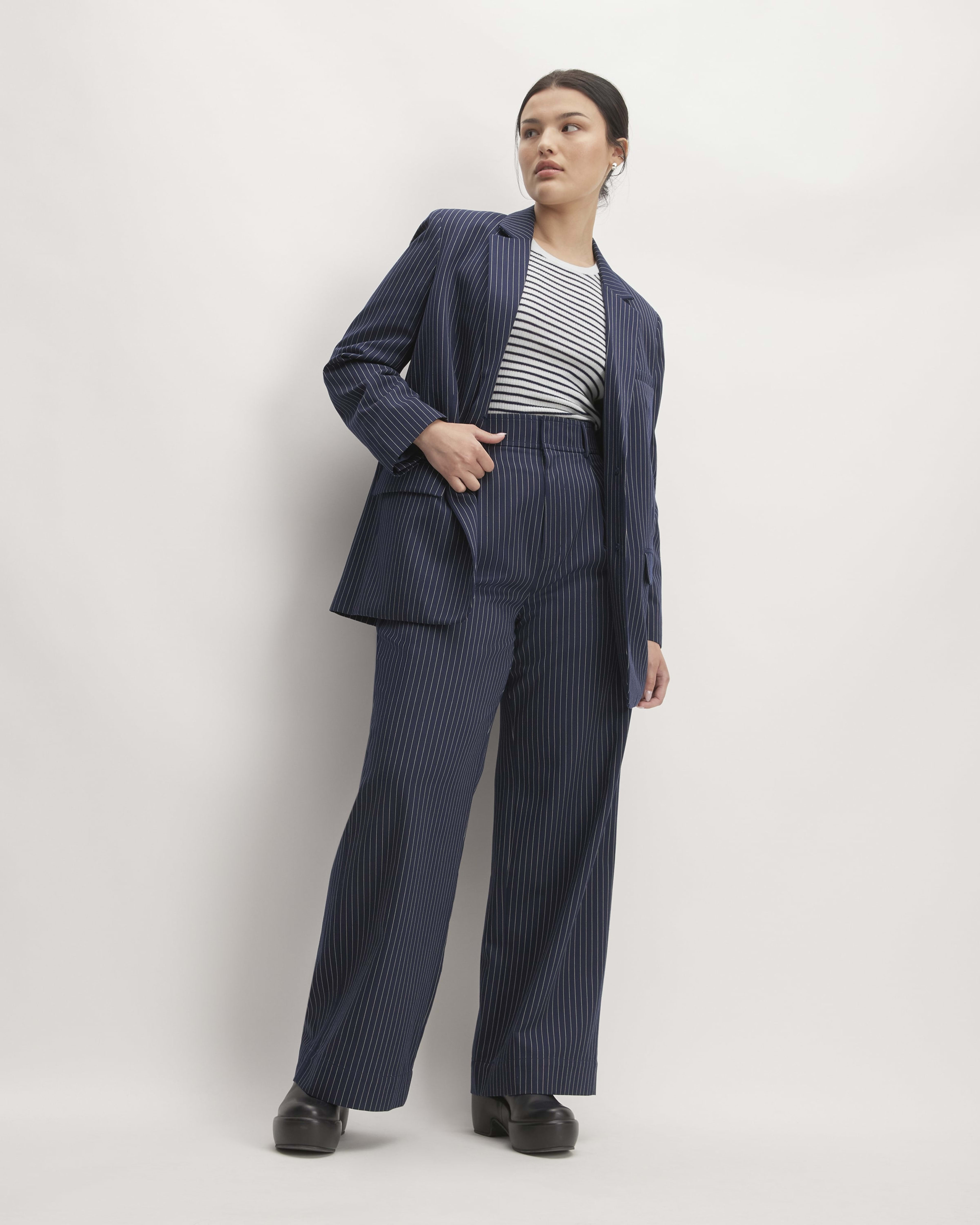 The Ultrafine Merino Ribbed Shell Tank Bone / Navy – Everlane