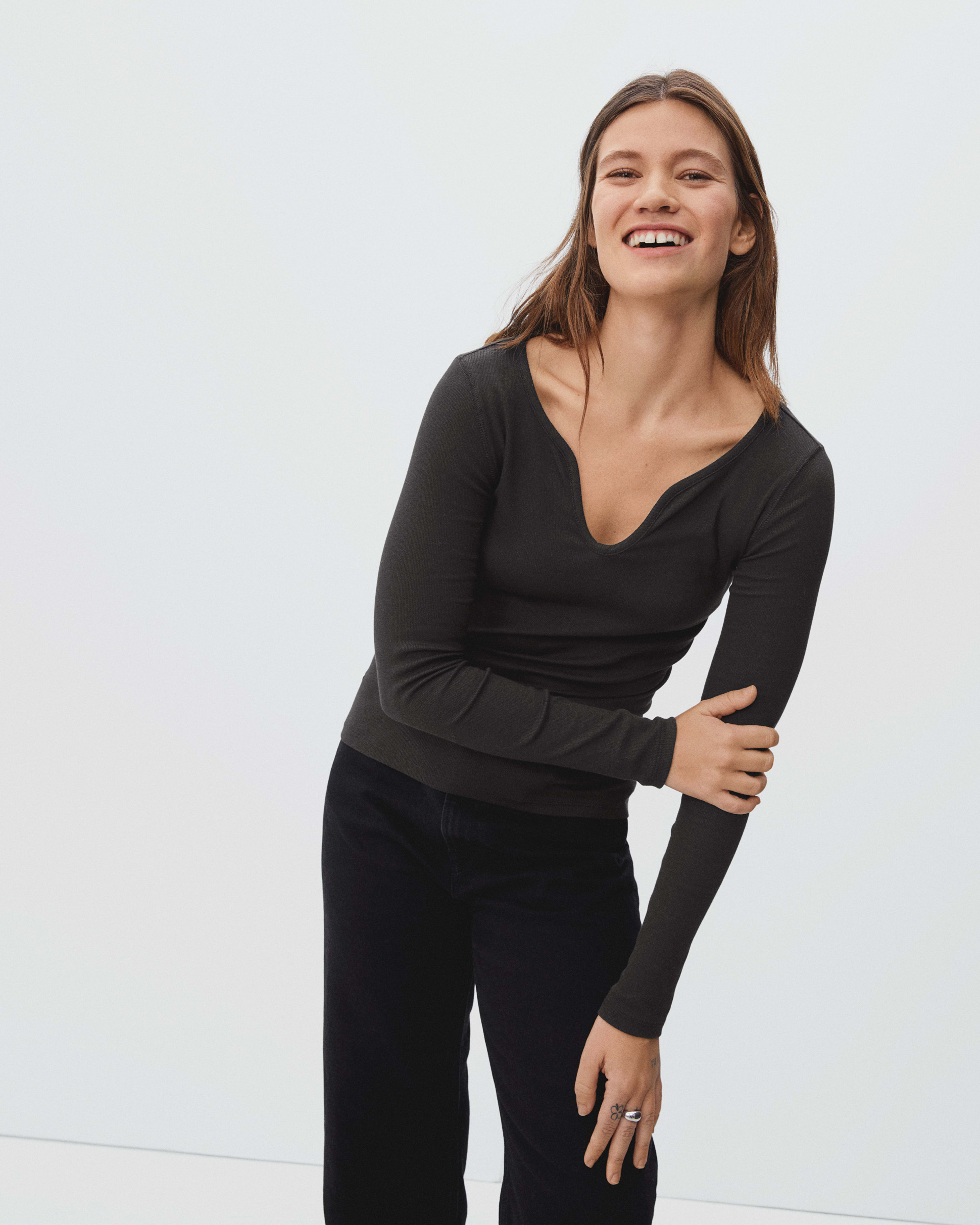 The Pima Micro Rib U Neck Top Black Everlane