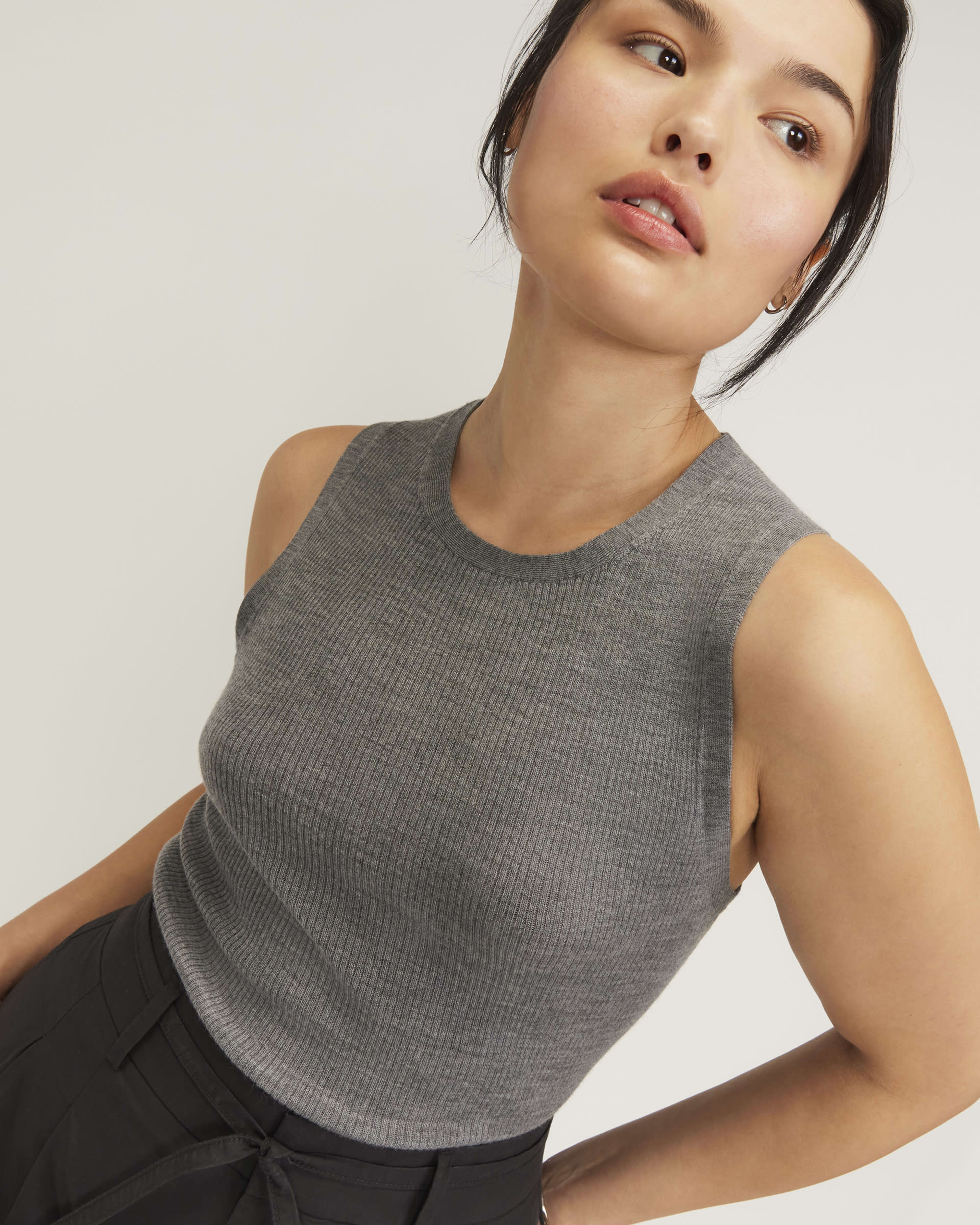 The Ultrafine Merino Ribbed Shell Tank Heather Mid Grey – Everlane