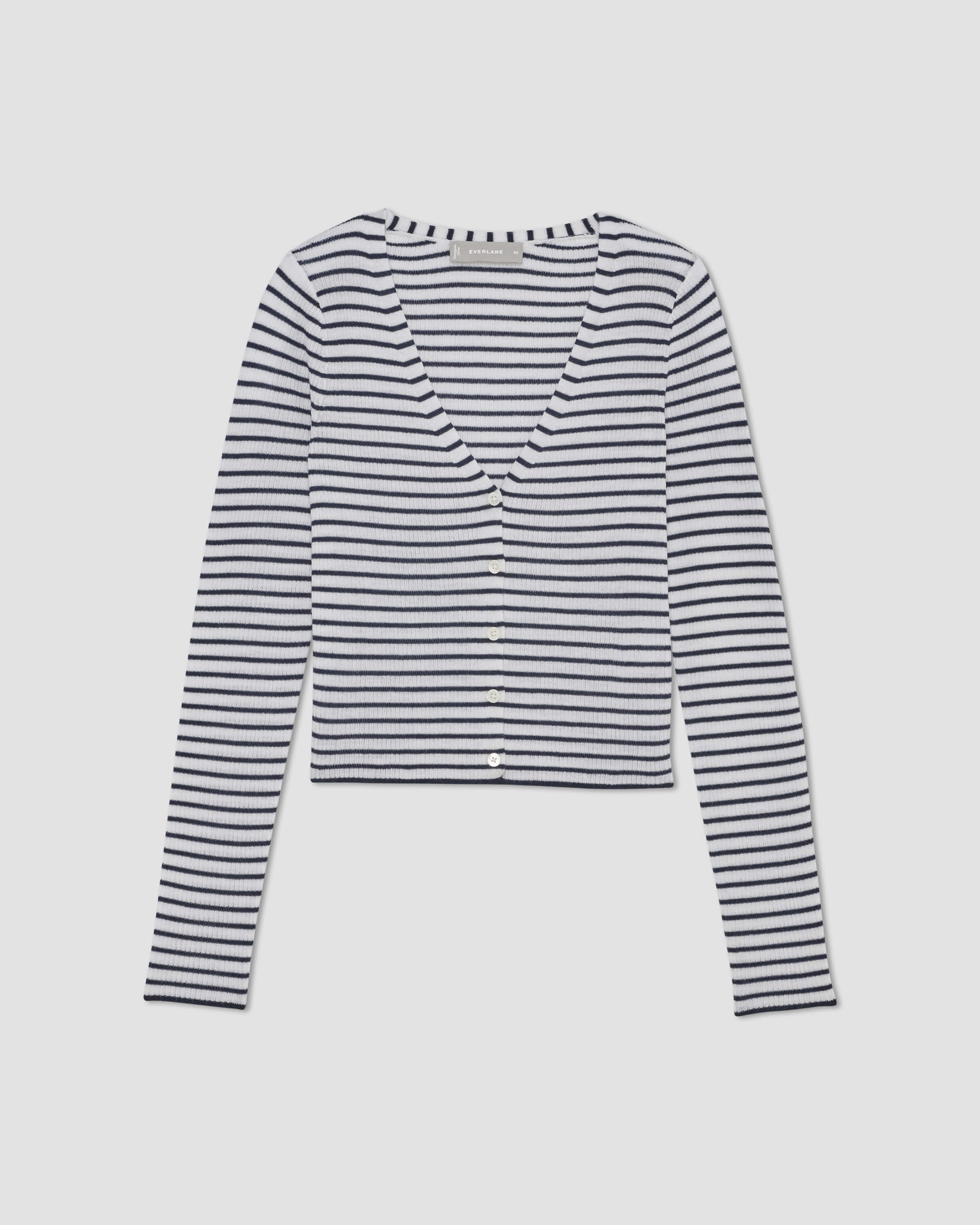 The Ultrafine Merino Ribbed Cardigan Bone / Navy – Everlane