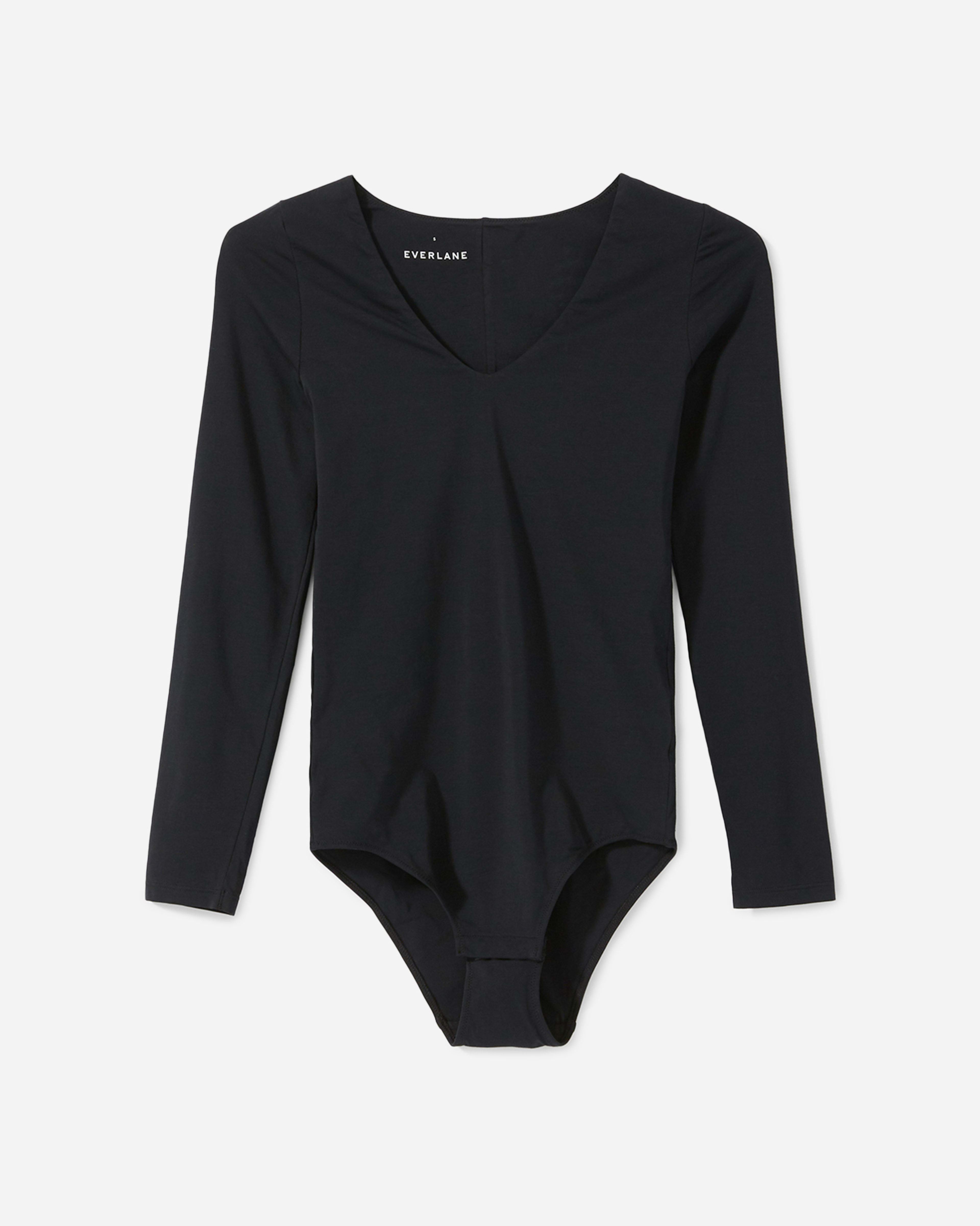 The Long-Sleeve V-Neck Bodysuit Black – Everlane