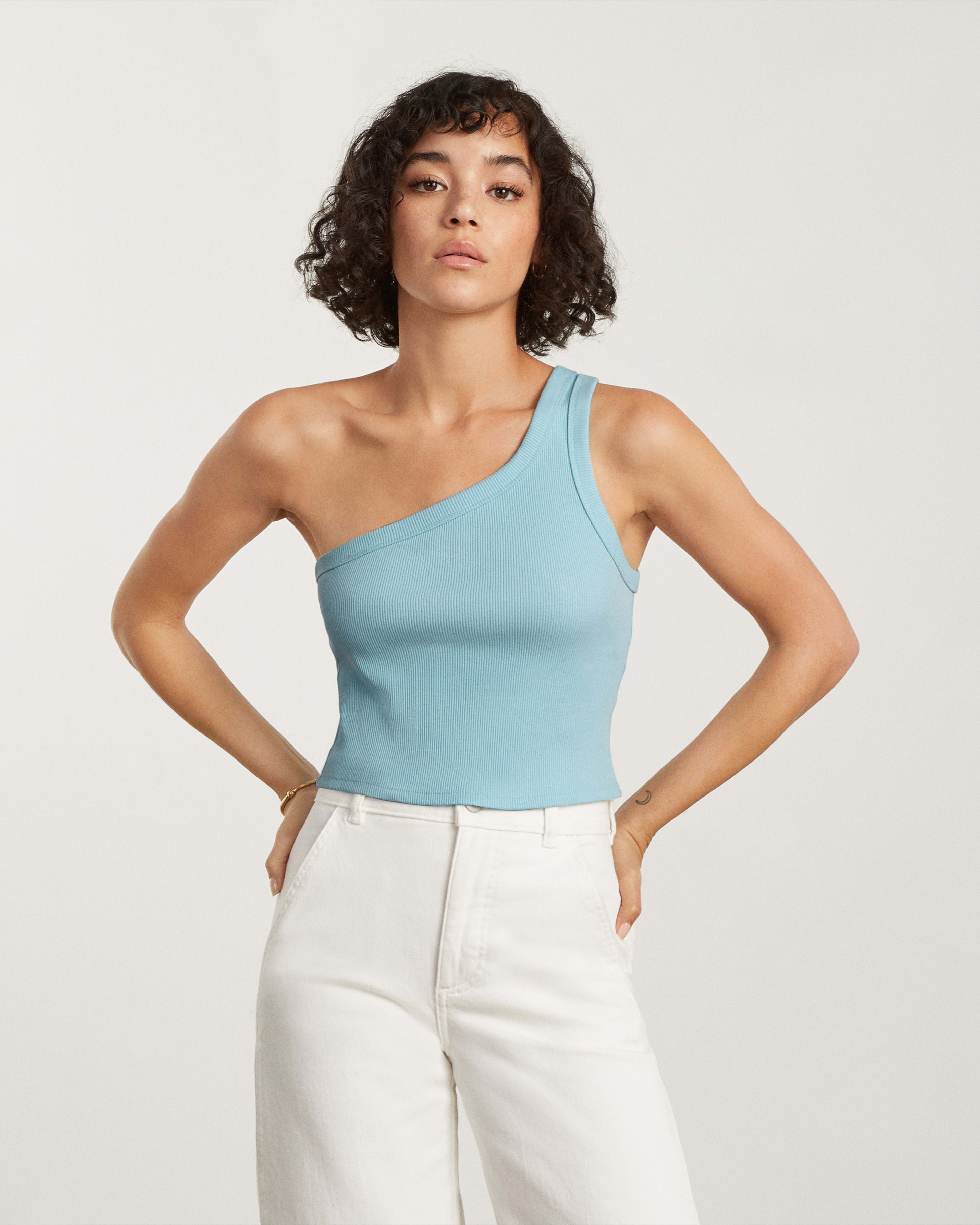 The Ribbed One-Shoulder Tank Ice Blue – Everlane