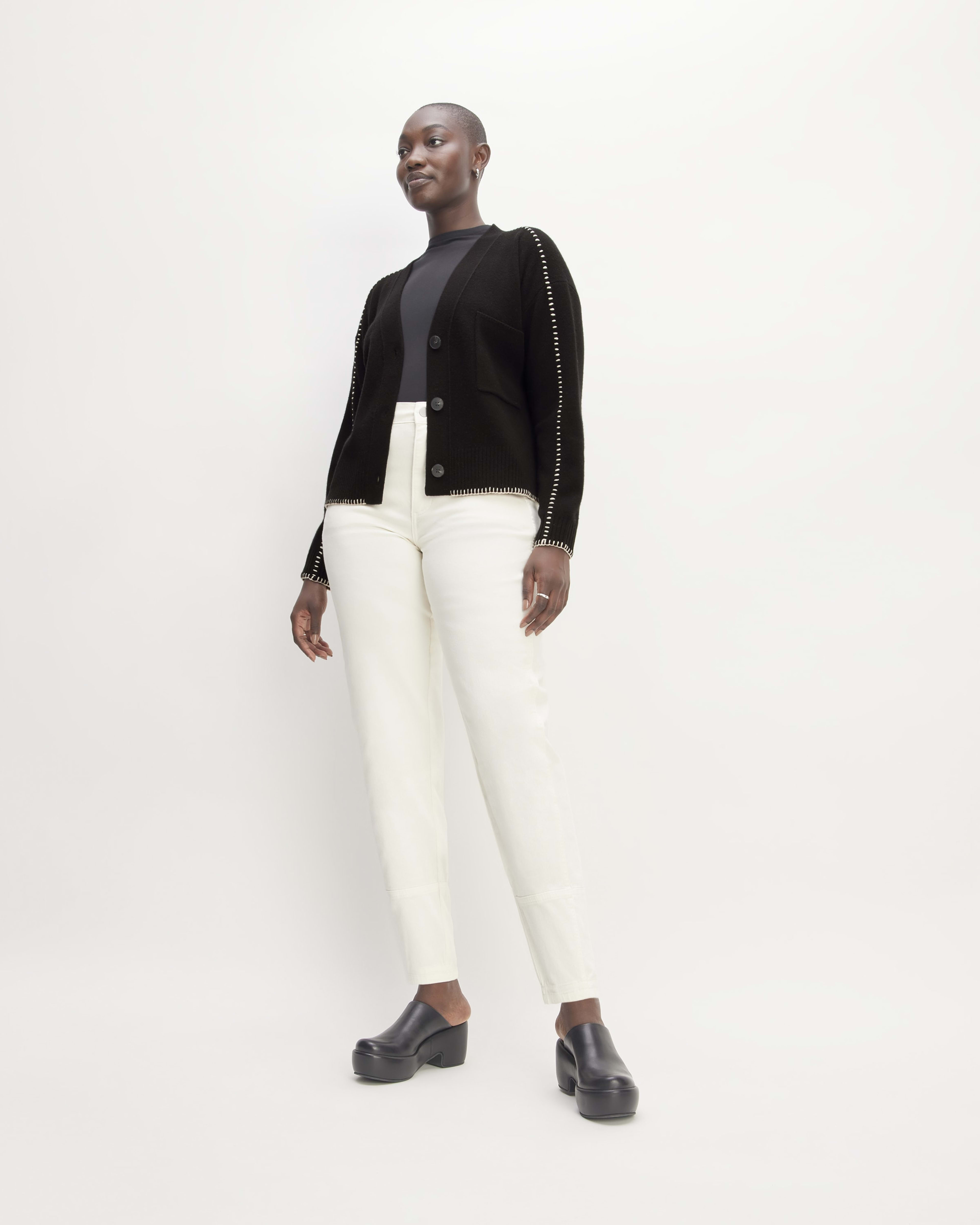 The Good Merino Wool Cardigan Black / Buttermilk – Everlane