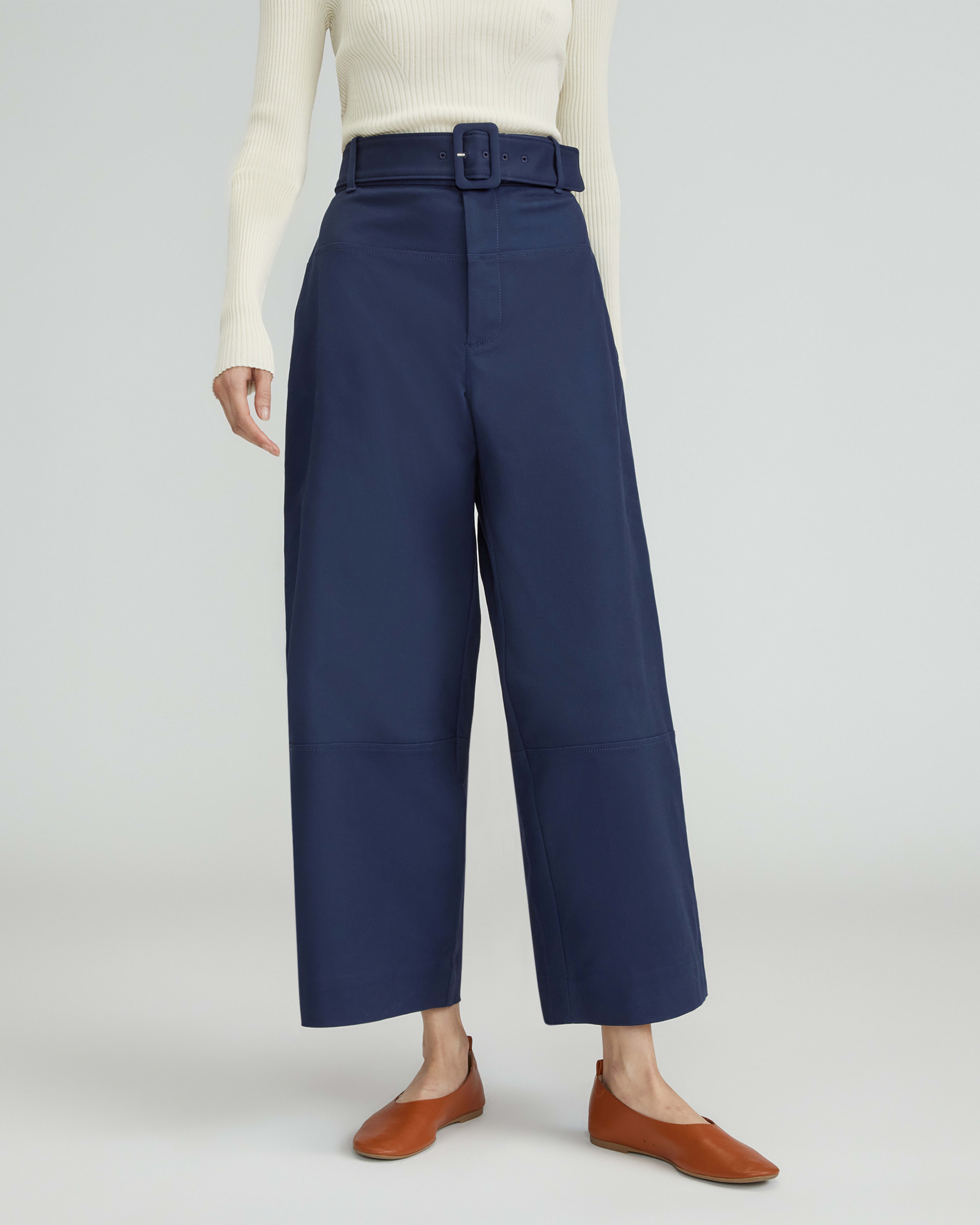 The Structured Cotton Belted Pant Navy – Everlane