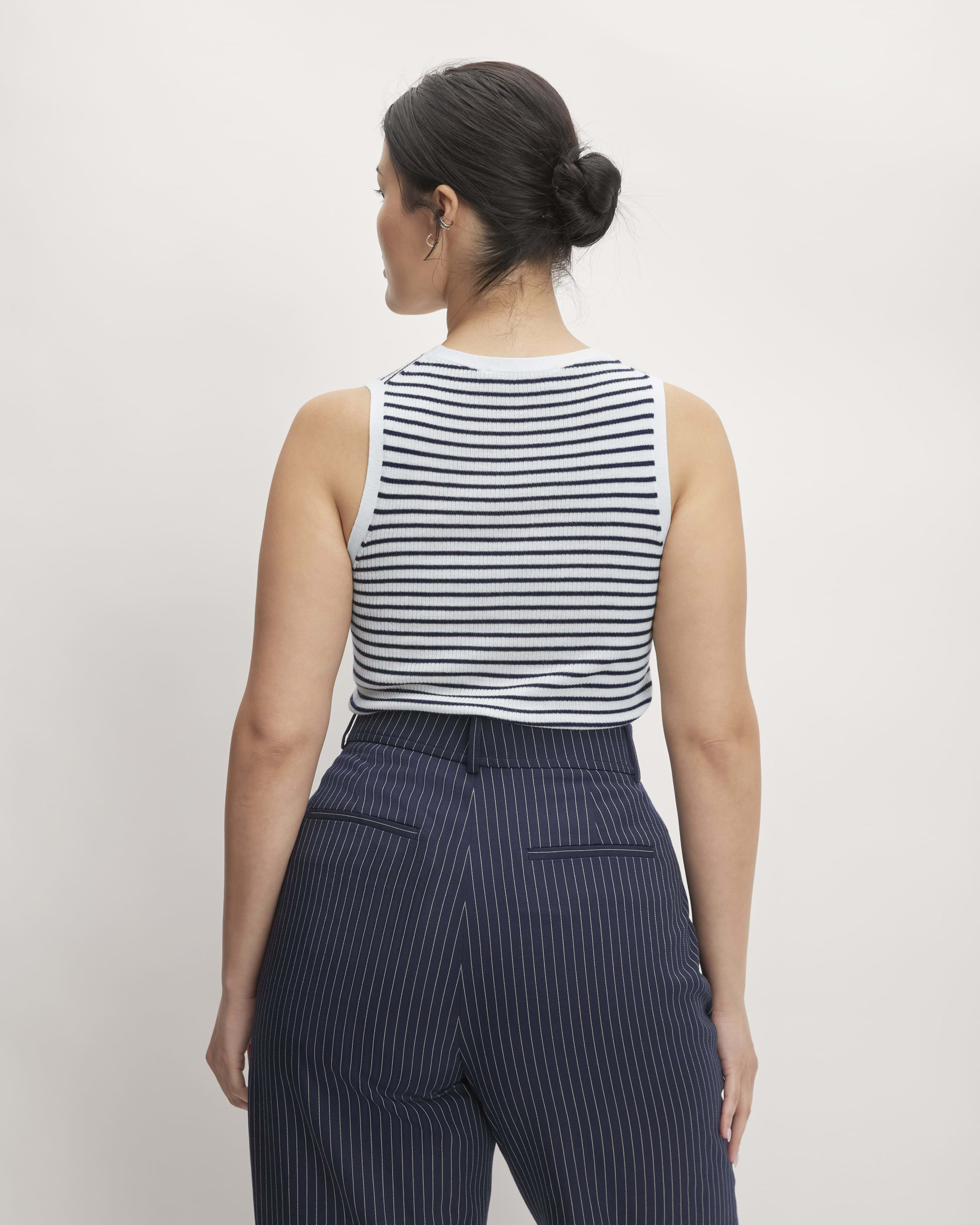 The Ultrafine Merino Ribbed Shell Tank Bone / Navy – Everlane
