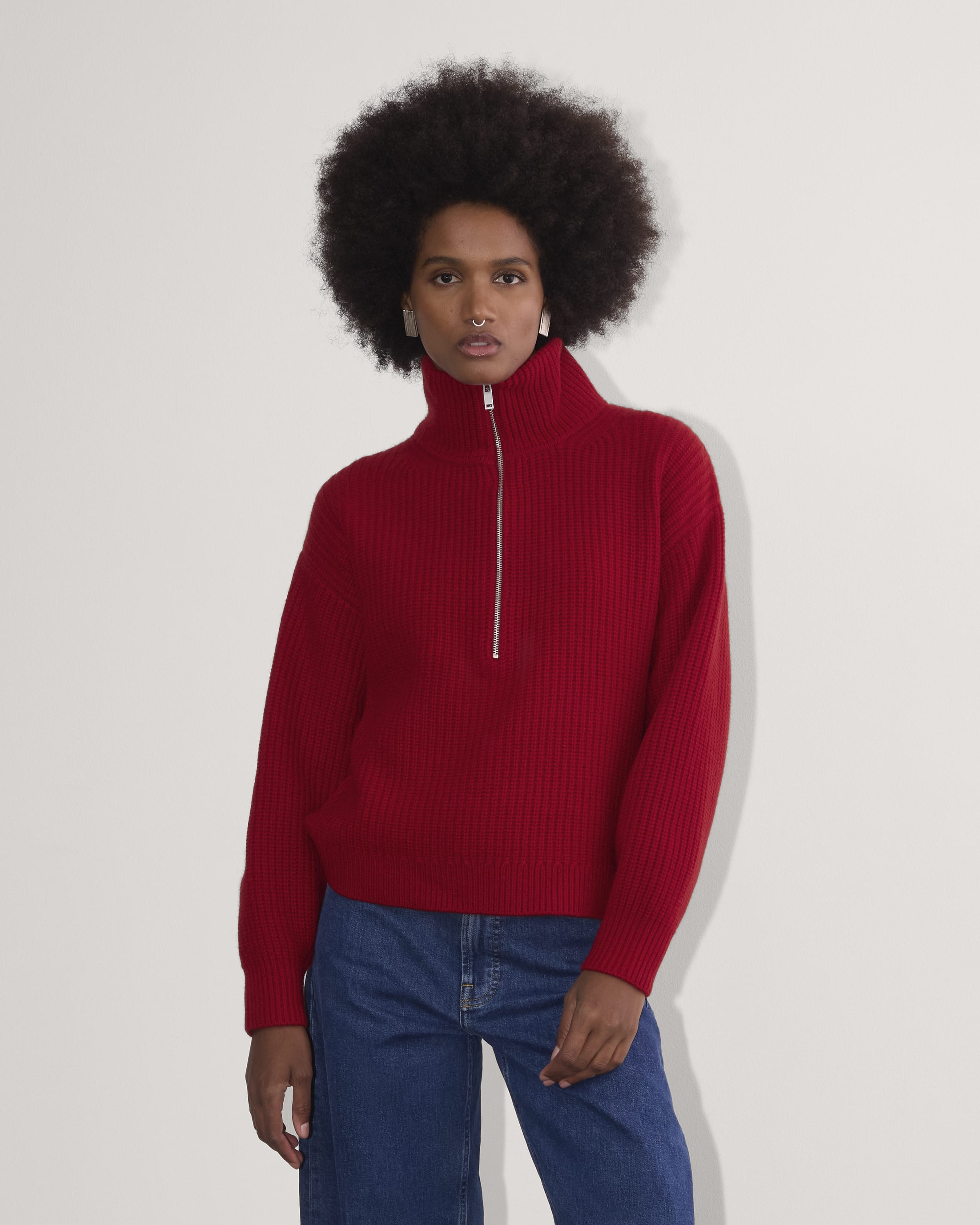 The Half-Zip Sweater in Luxe Merino Berry Red – Everlane