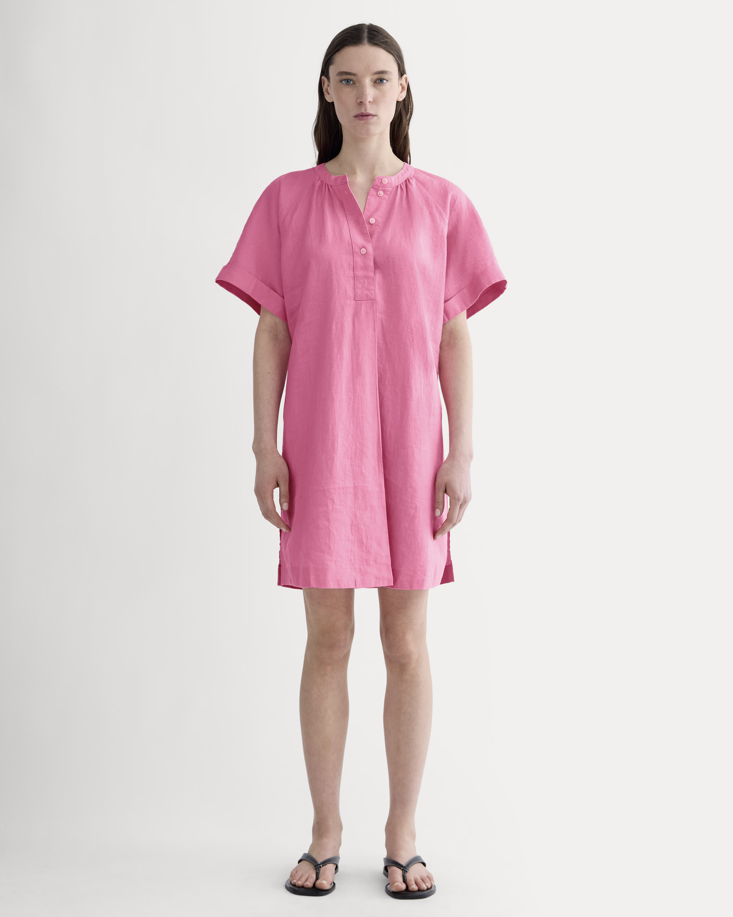 The Popover Dress in Linen Deep Pink – Everlane