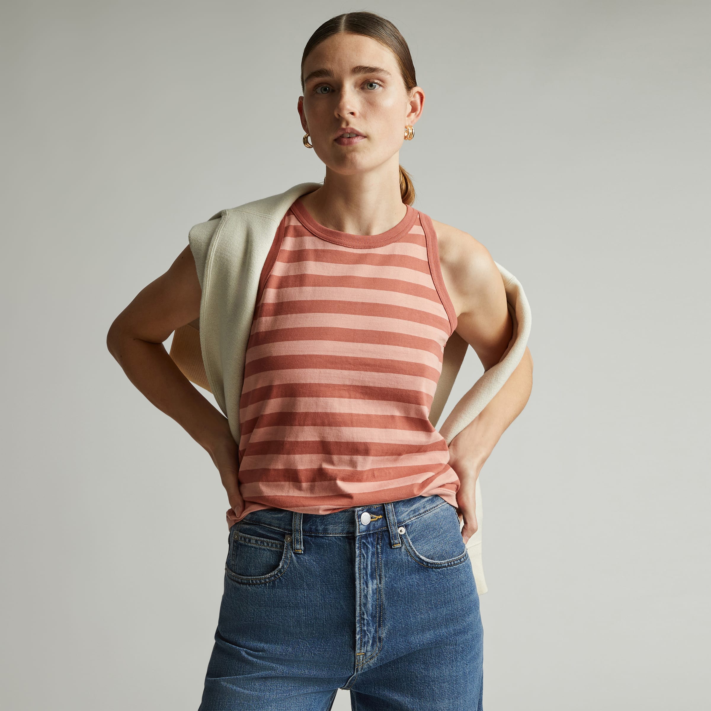 The Organic Cotton Cutaway Tank Redwood Stripe – Everlane