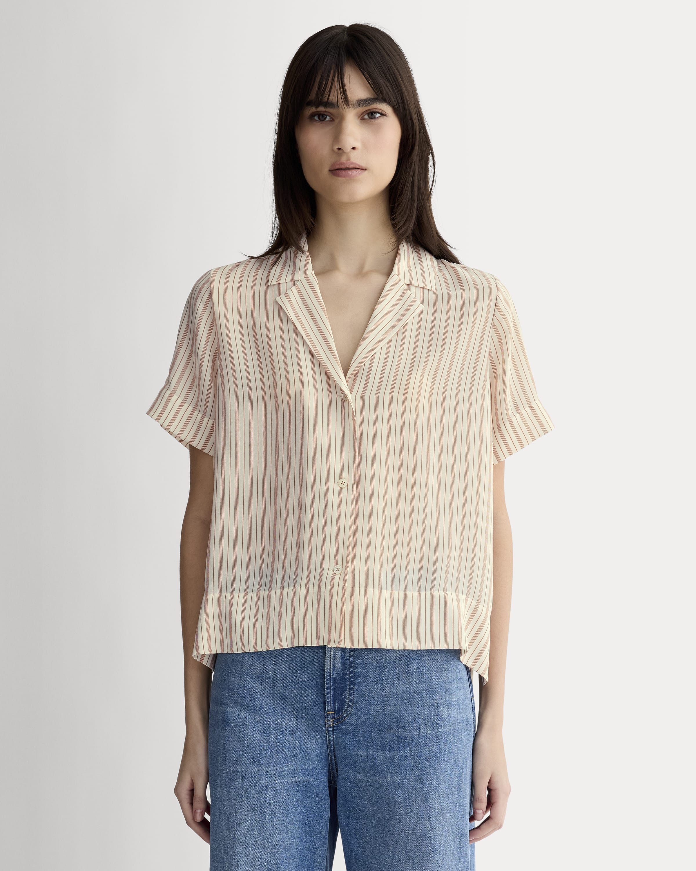 The Notch Shirt in Washable Silk Bone / Dusky Rose – Everlane