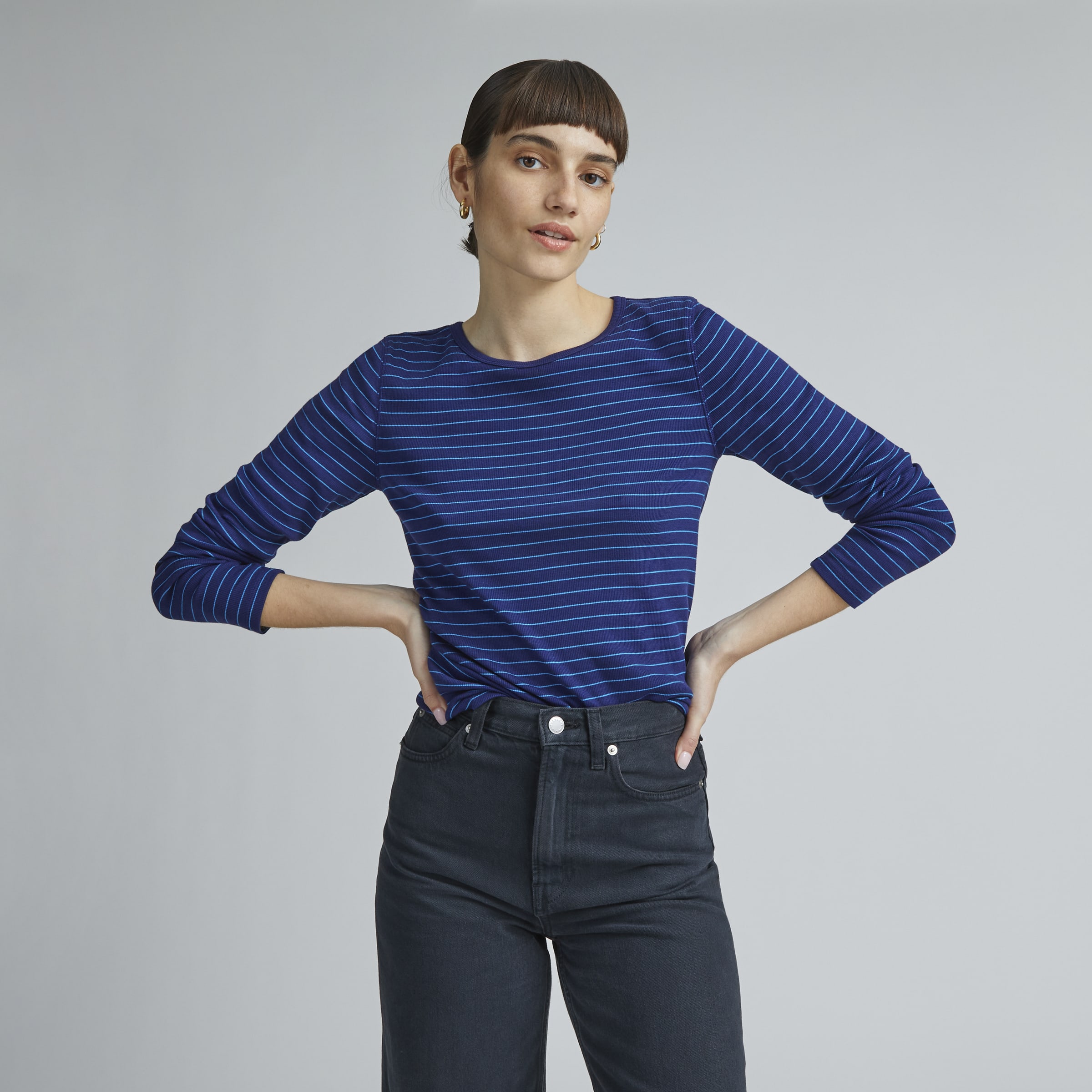 The Pima Micro-Rib Long-Sleeve Crew Ocean Cavern / Horizon Blue – Everlane