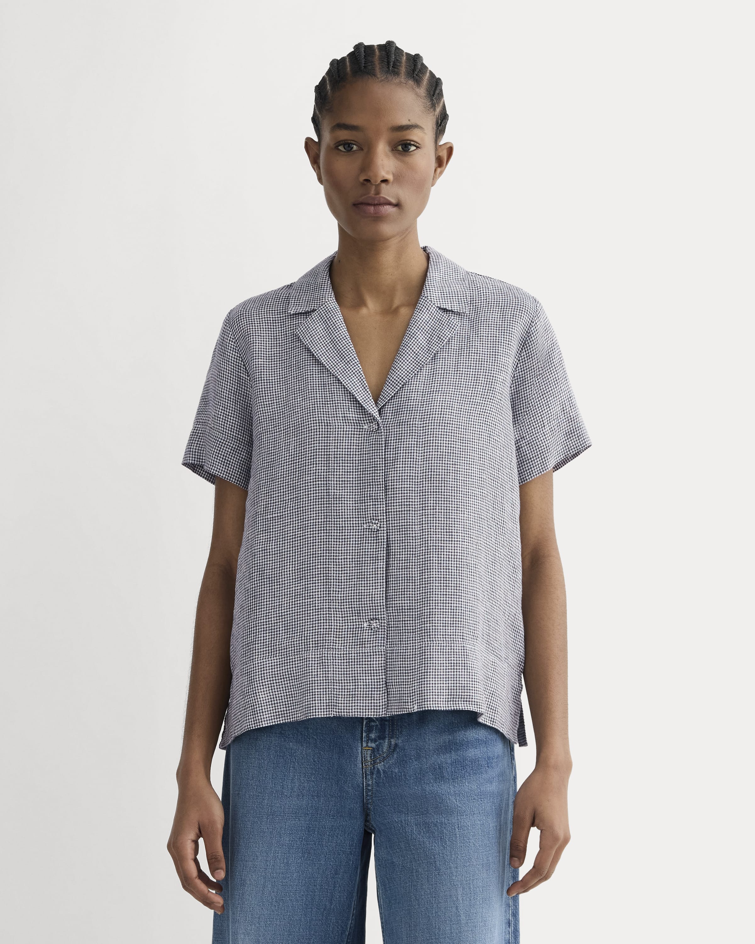 The Notch Shirt in Linen Midnight Navy Gingham – Everlane