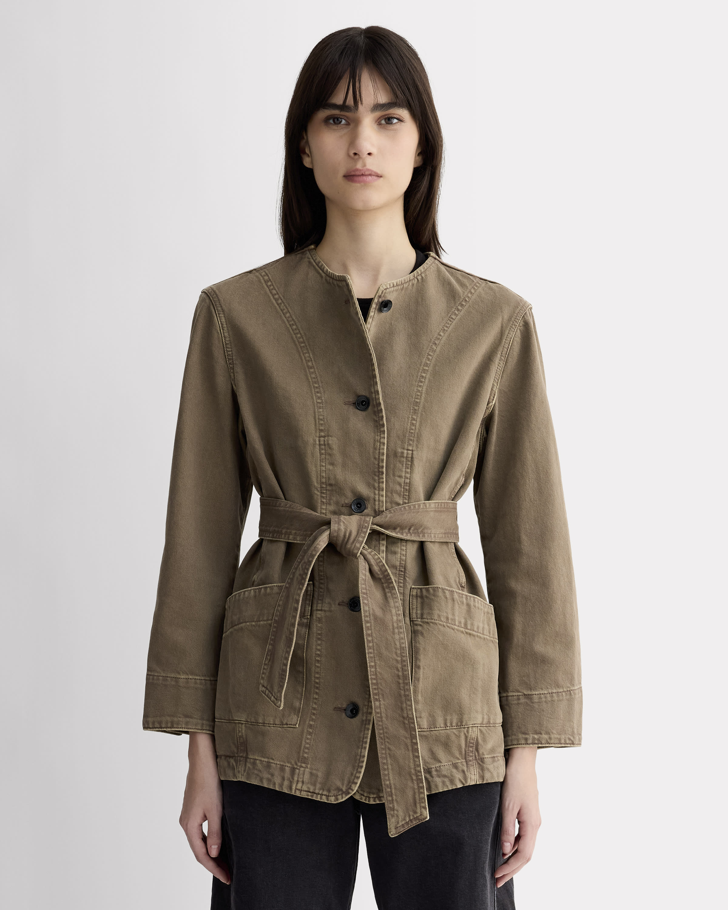 The Long Denim Barrel Jacket Garment-Dyed Chocolate – Everlane
