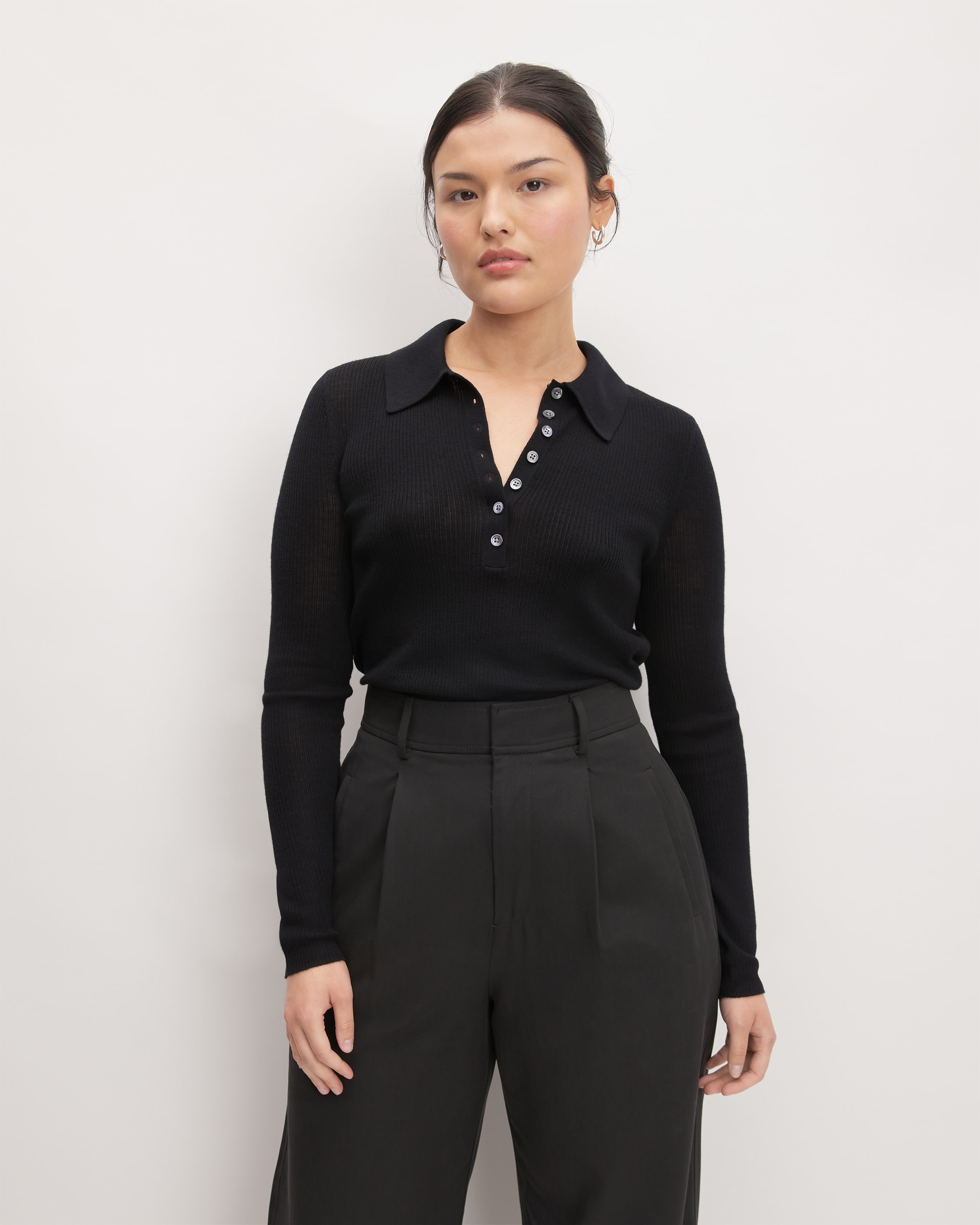 The Ultrafine Merino Ribbed Polo Black – Everlane